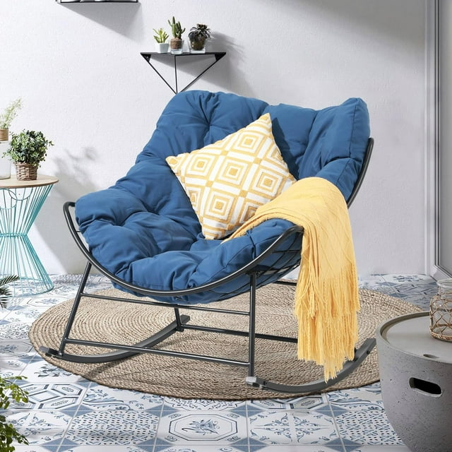 Oversized Rocking Chair, E-Coated Papasan Rocking Chair with Cushion ...