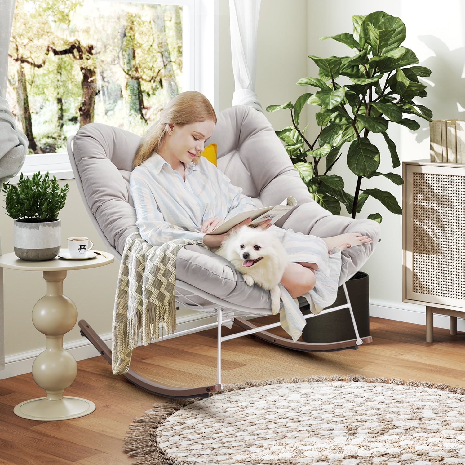 Oversized Rocking Chair, E-Coated Papasan Rocking Chair with Cushion ...