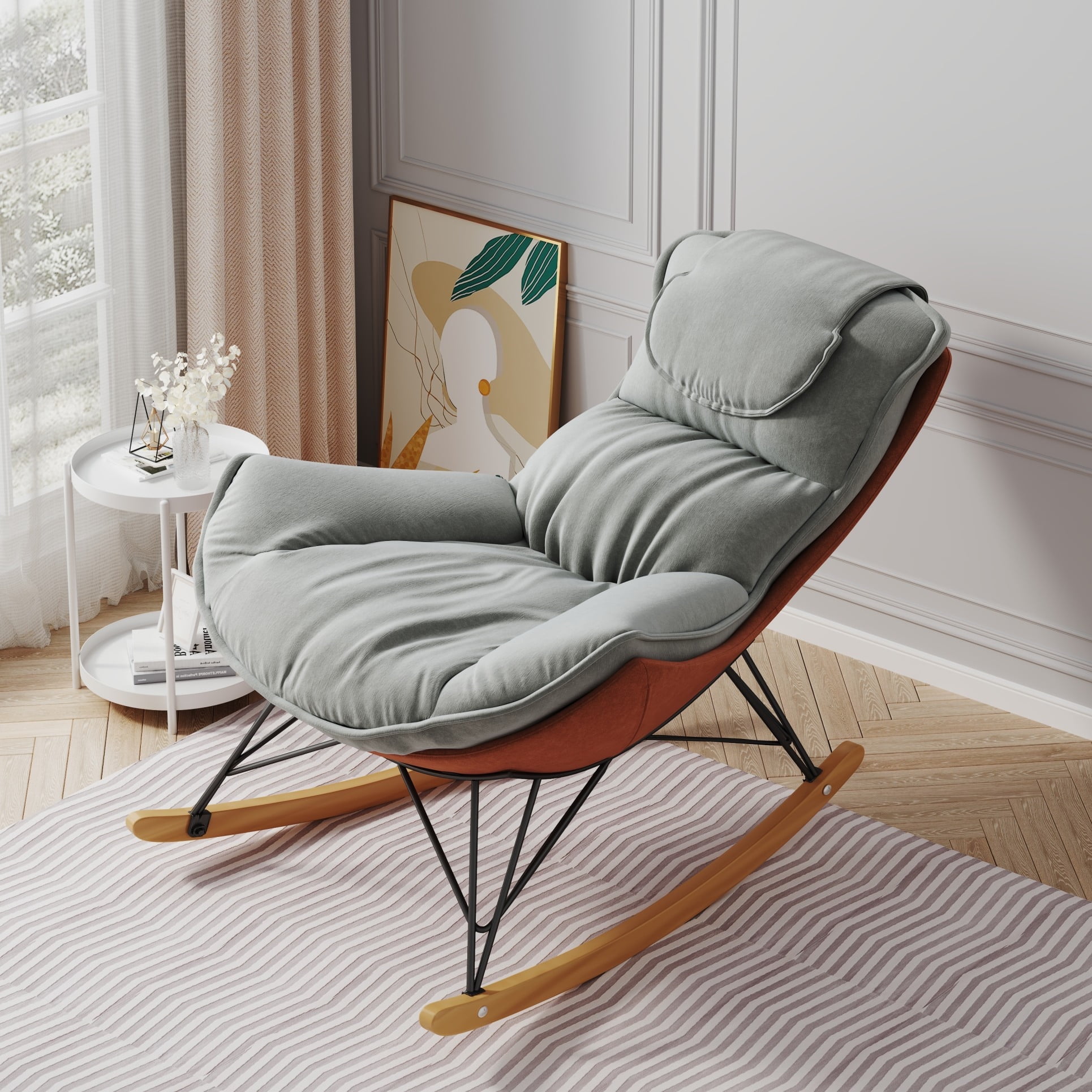 Oversized Rocking Chair, Modern Upholstered Accent Glider Rocker with ...