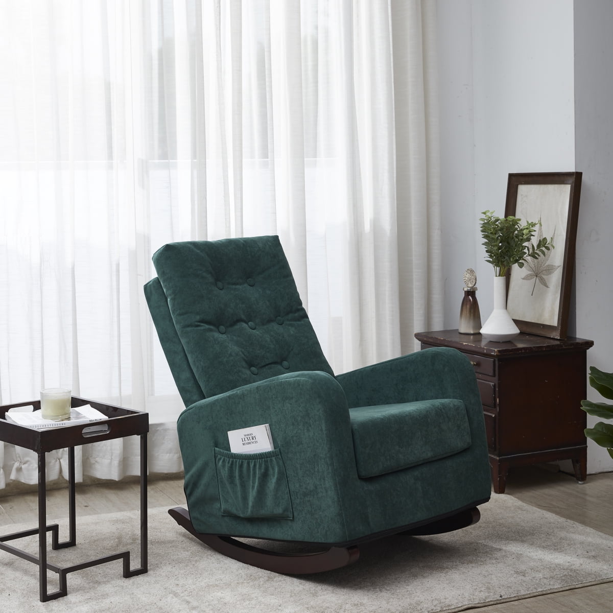 Oversized Rocking Chair, Modern Upholstered Glider Rocker Chair with ...