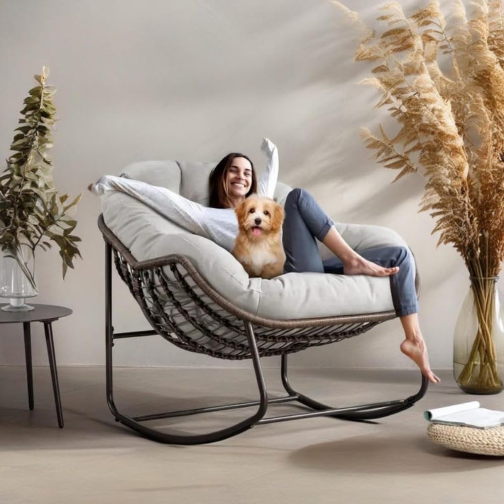 Oversized Rocking Egg Chair Set of 2, Outdoor Chairs with Thick ...