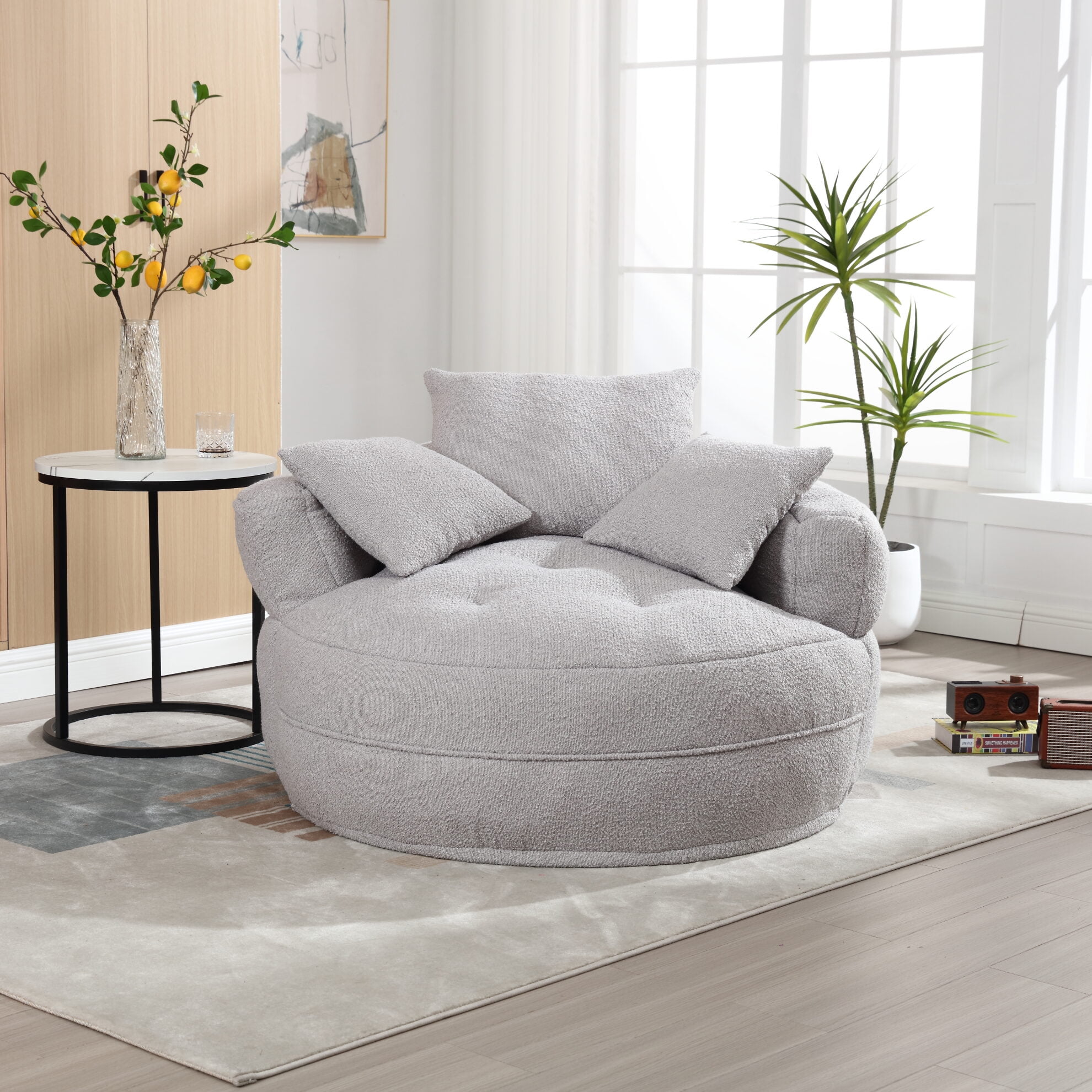 Oversized Round Chair Lounge Chaise Indoor, Upholstered Chenille Cloud ...