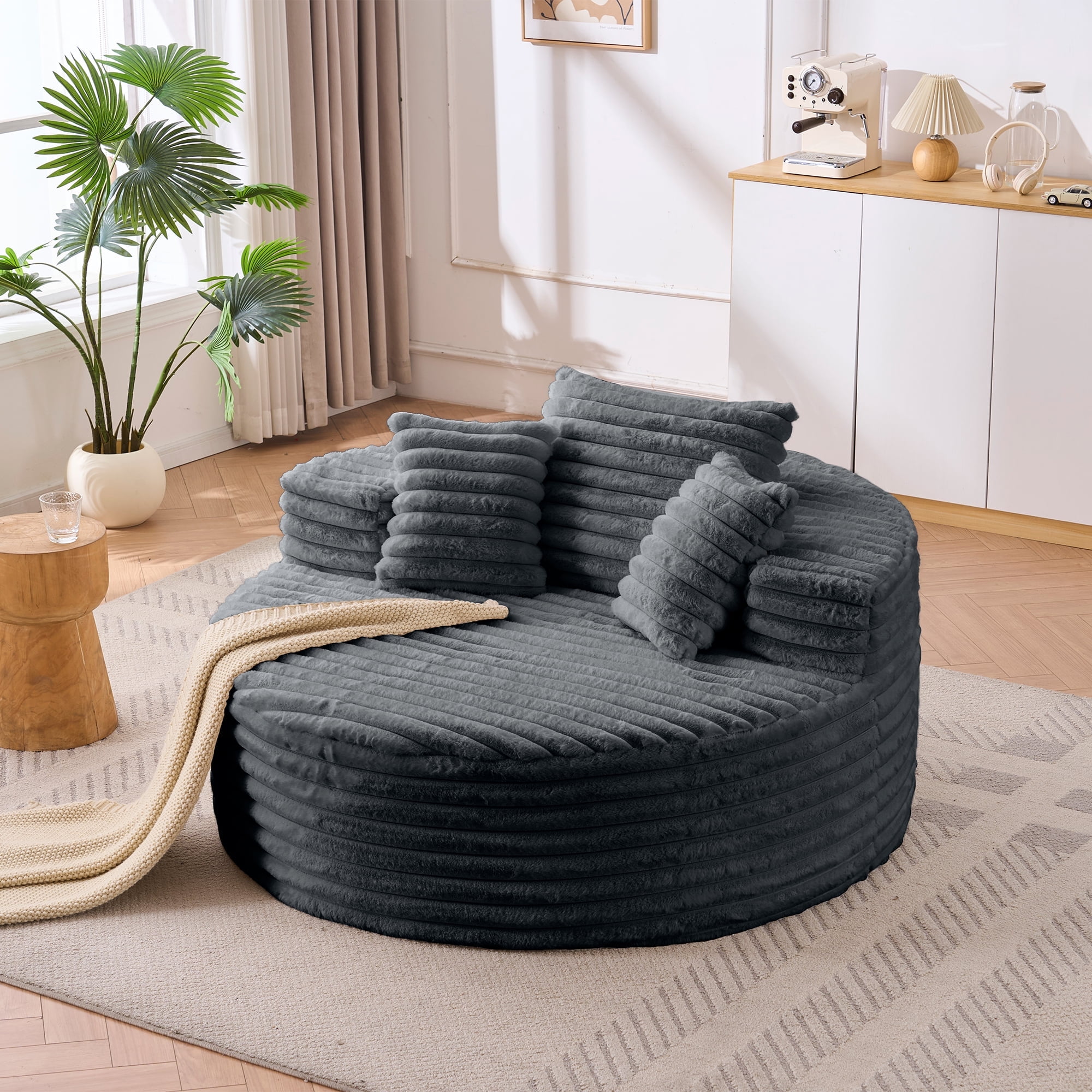 Oversized Round Chair Lounge Chaise Indoor, Upholstered Corduroy Deep ...