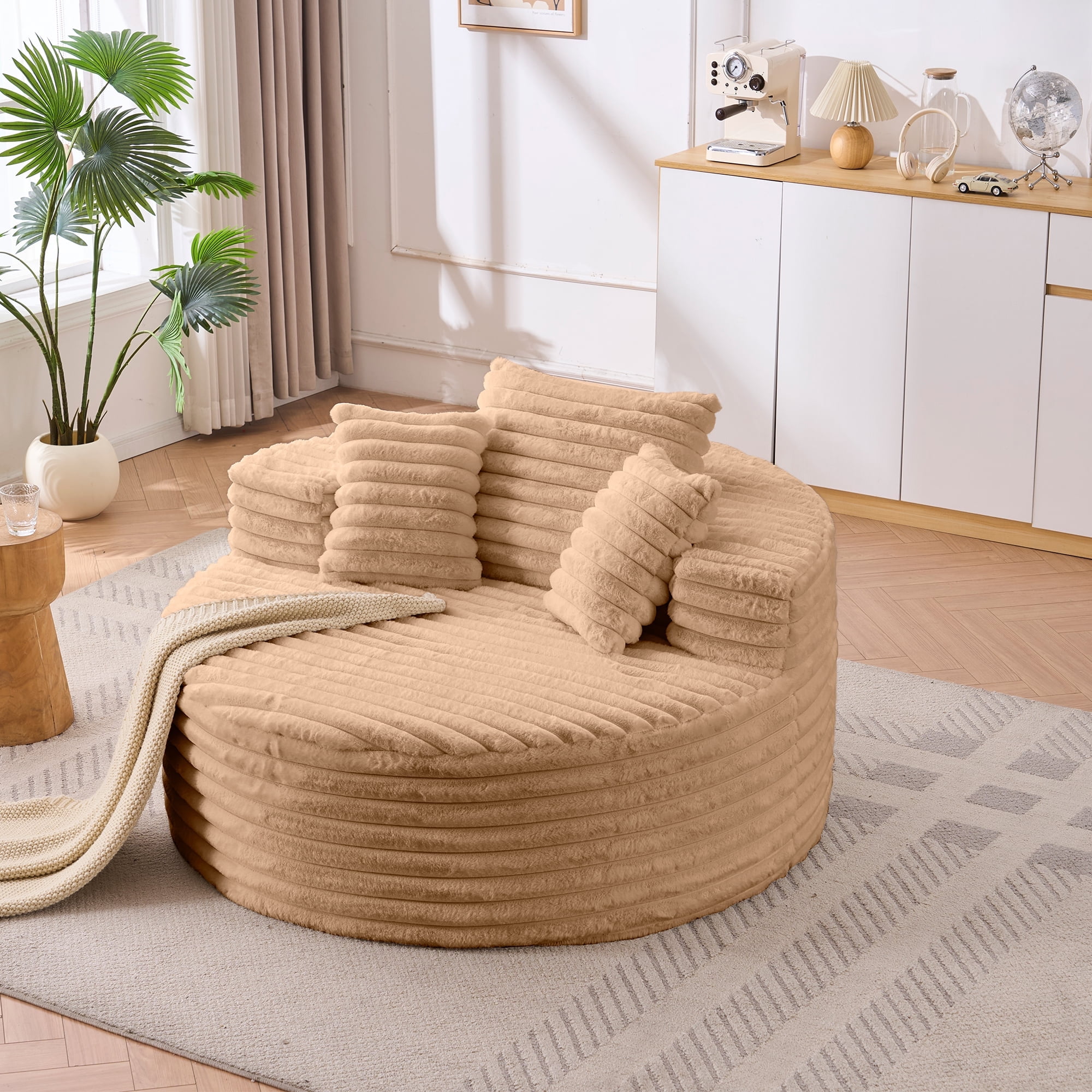 Oversized Round Chair Lounge Chaise Indoor, Upholstered Corduroy Deep ...