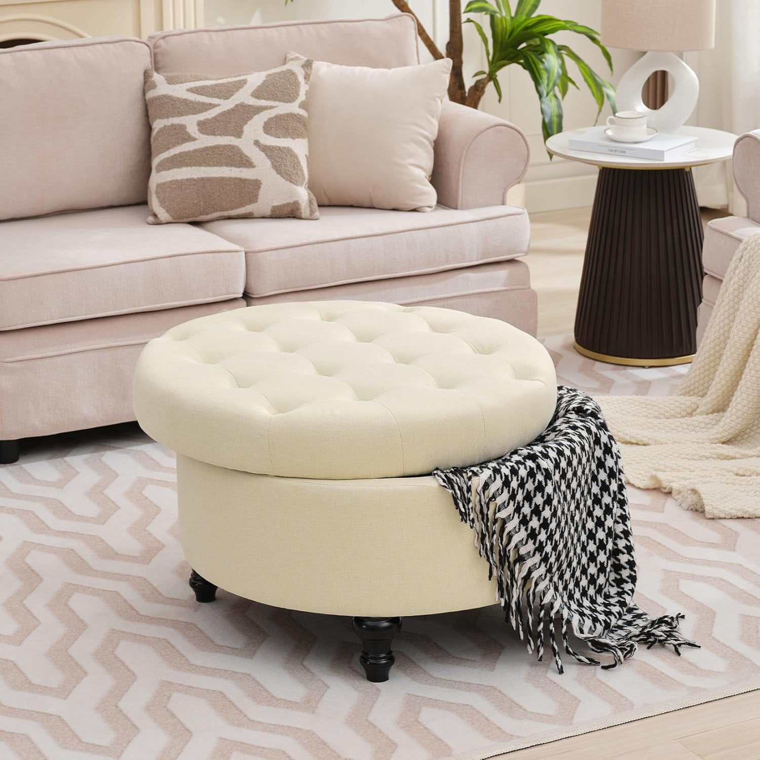 Oversized Round Ottoman with Storage, 30 Inch Upholstered Coffee Table ...