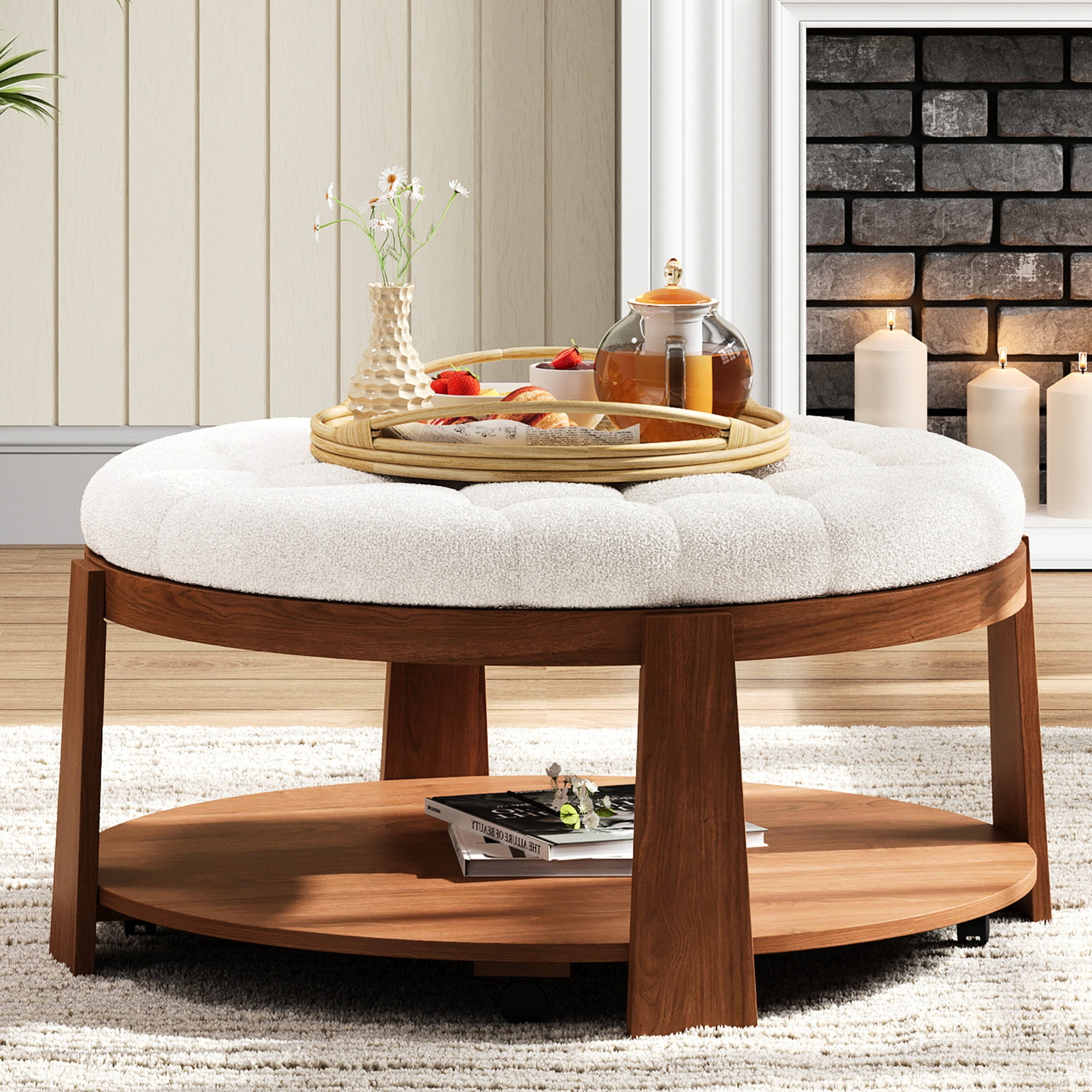 Oversized Round Ottoman | Two-Tier Design for Extra Storage in Living ...