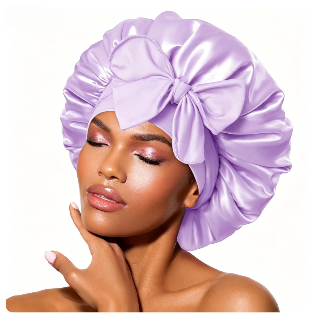 Oversized Satin Bonnet with Big Bow, Wide Elastic Edge Silky Night ...
