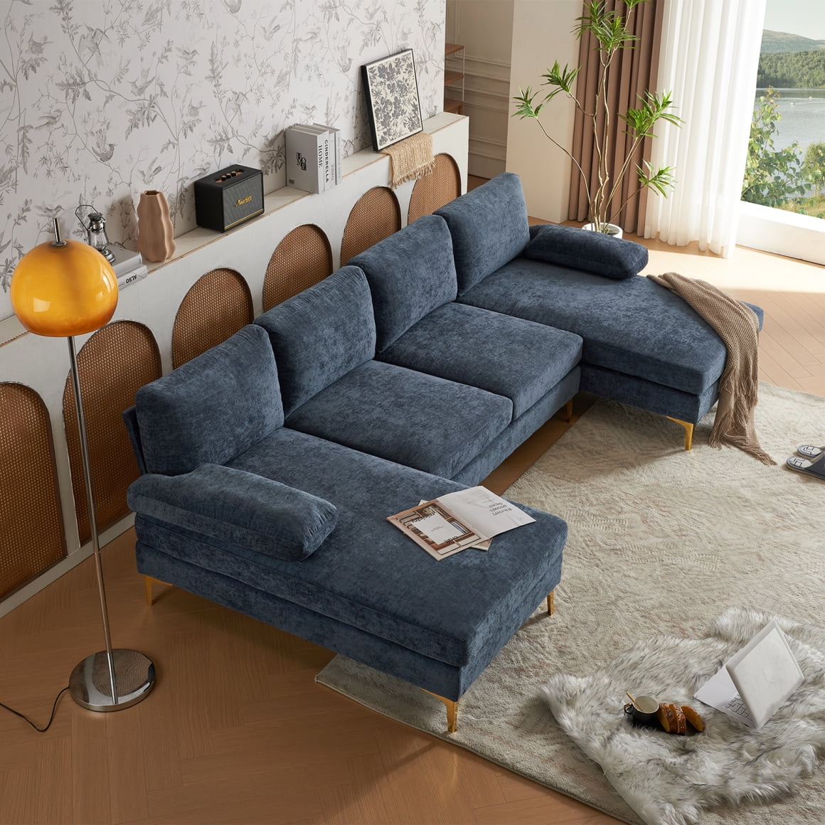 Triple Tree Chenille 110" U Shaped 4 Seater Couch with Armrests and ...