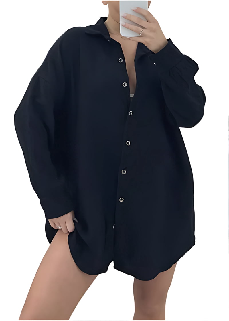 Oversized Sequin Shirts Dress Long Sleeve Button Down Shirt Women Beach ...