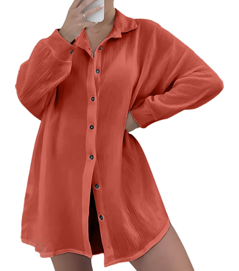 Oversized Sequin Shirts Dress Long Sleeve Button Down Shirt Women Beach ...