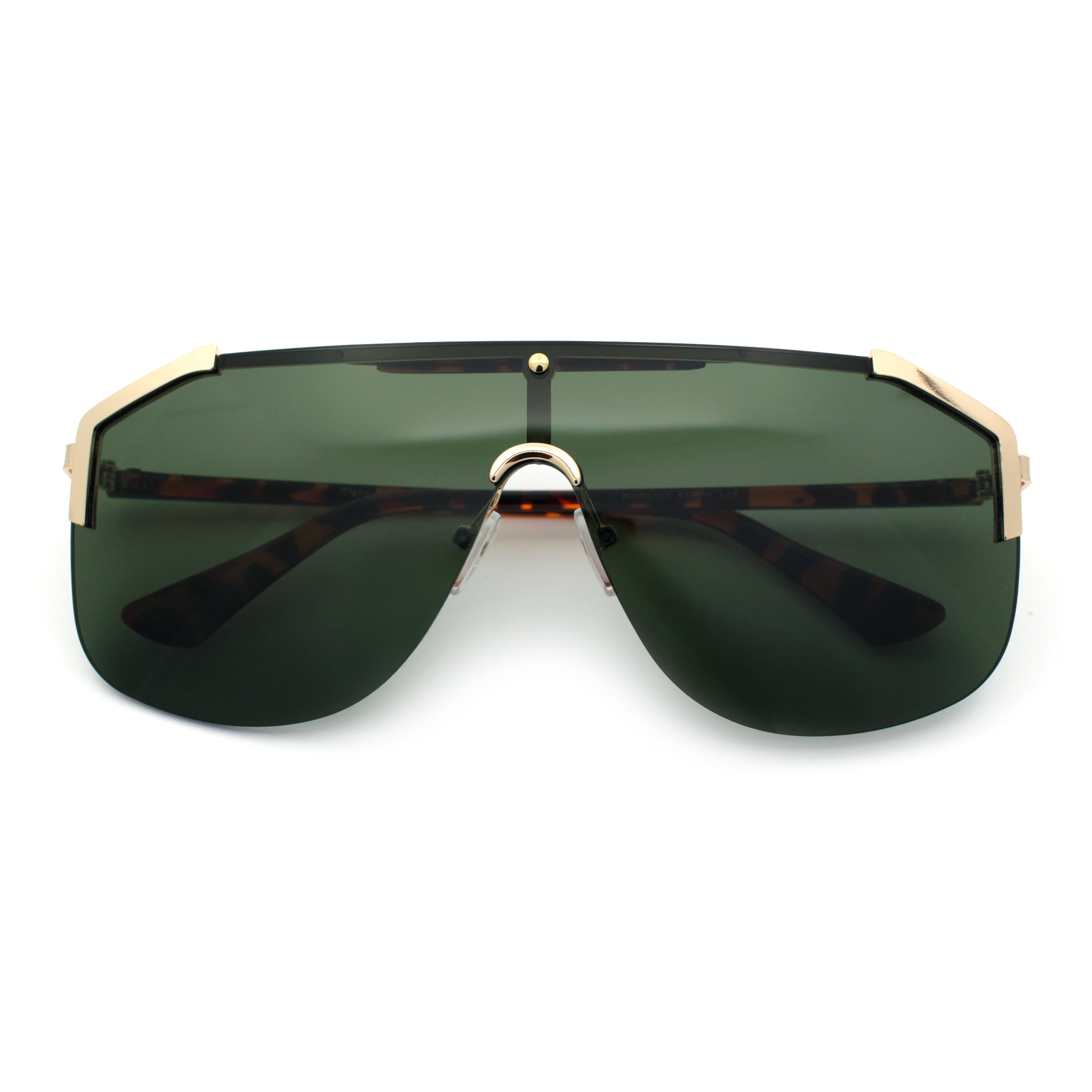 Oversized Shield Rectangular Rimless Metal Frame Racer Sunglasses Gold Tortoise - Green ...