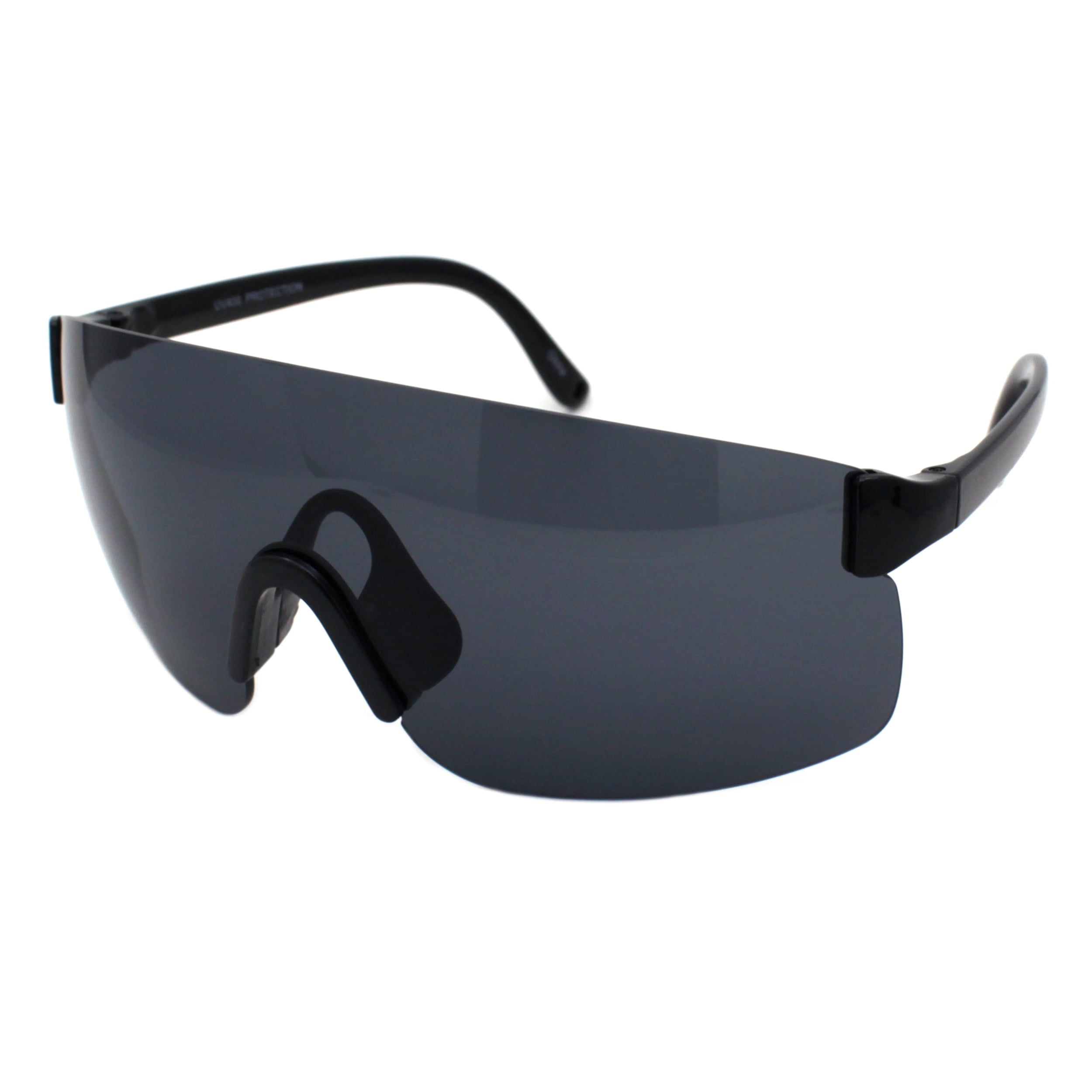 Oversized Shield Sunglasses Rimless Goggle Style Shades UV 400 Black ...