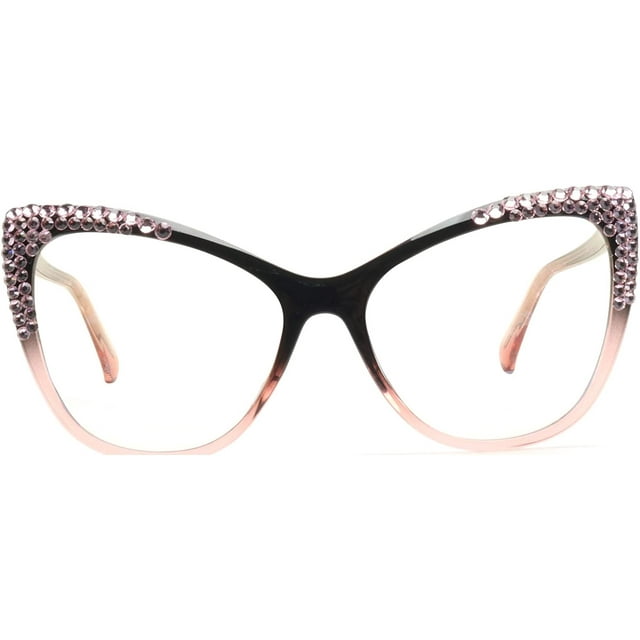 Oversized Shiny Rhinestone Reading Glasses For Women Cat Eye Transition