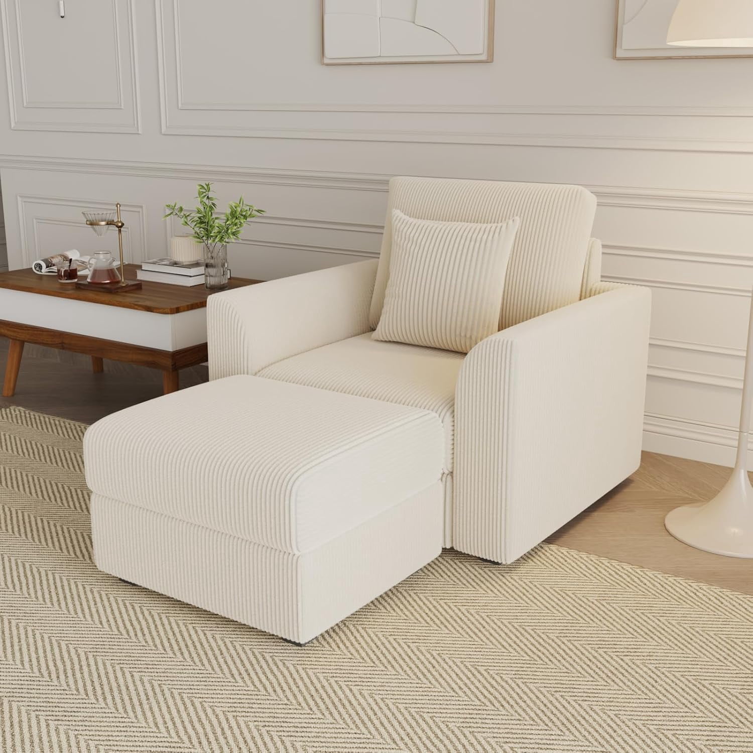 Oversized Single Sofa with Ottoman,Reading Sofa Couch, Deep Seat Cloud ...