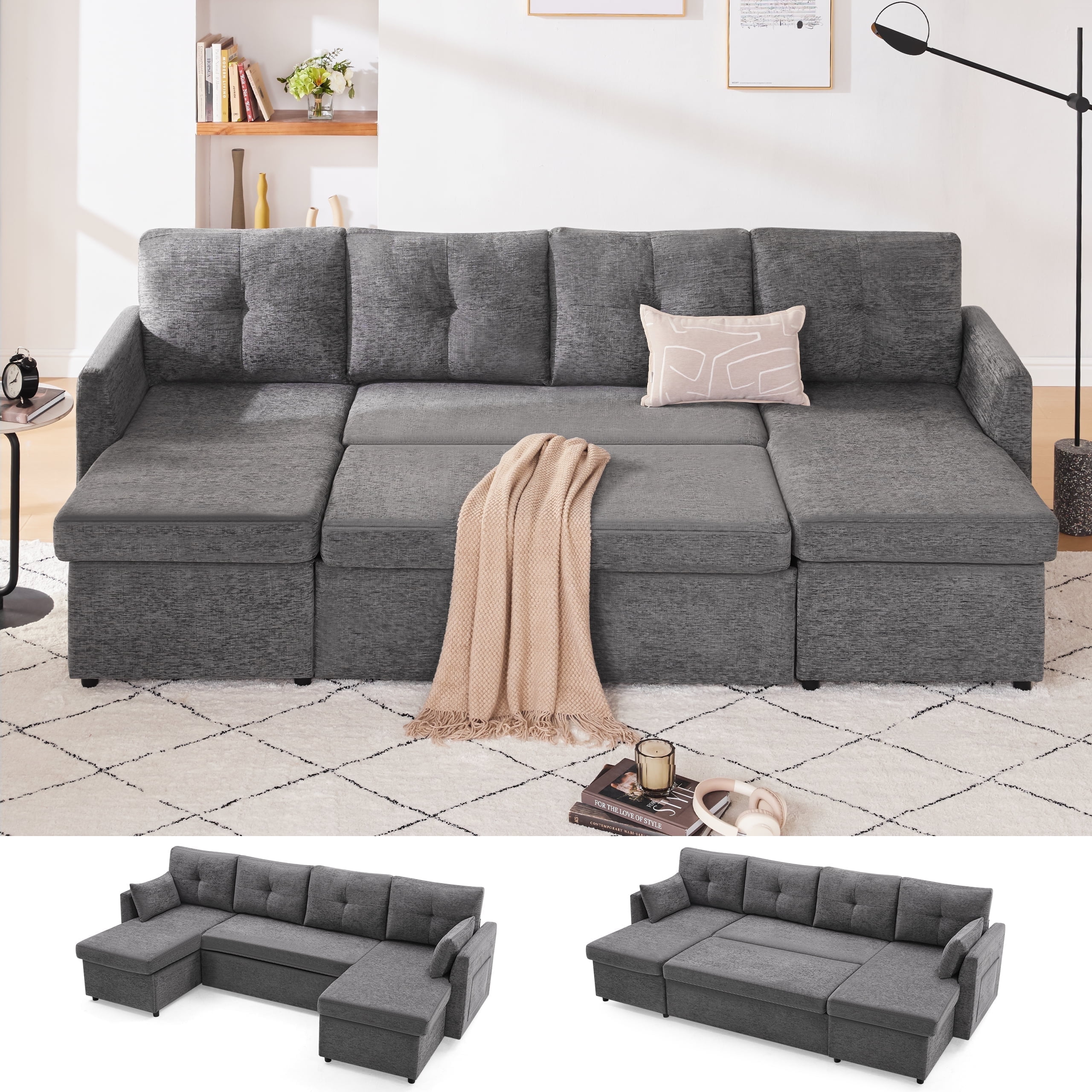 Oversized Sleeper Sofa Couch, 110 inch 2 in 1 Pullout Couch Bed with ...