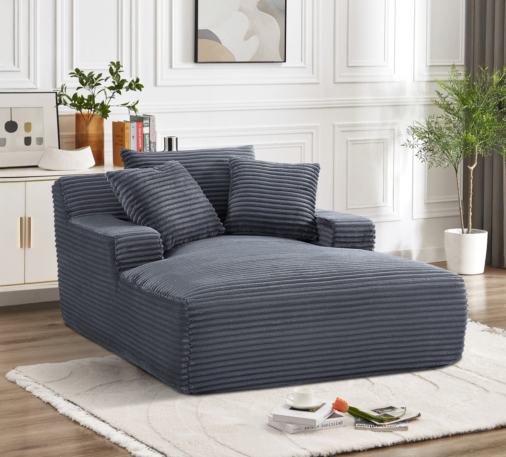 Oversized Soft Corduroy Chaise Lounge Chair, Modern Comfy Couch with ...