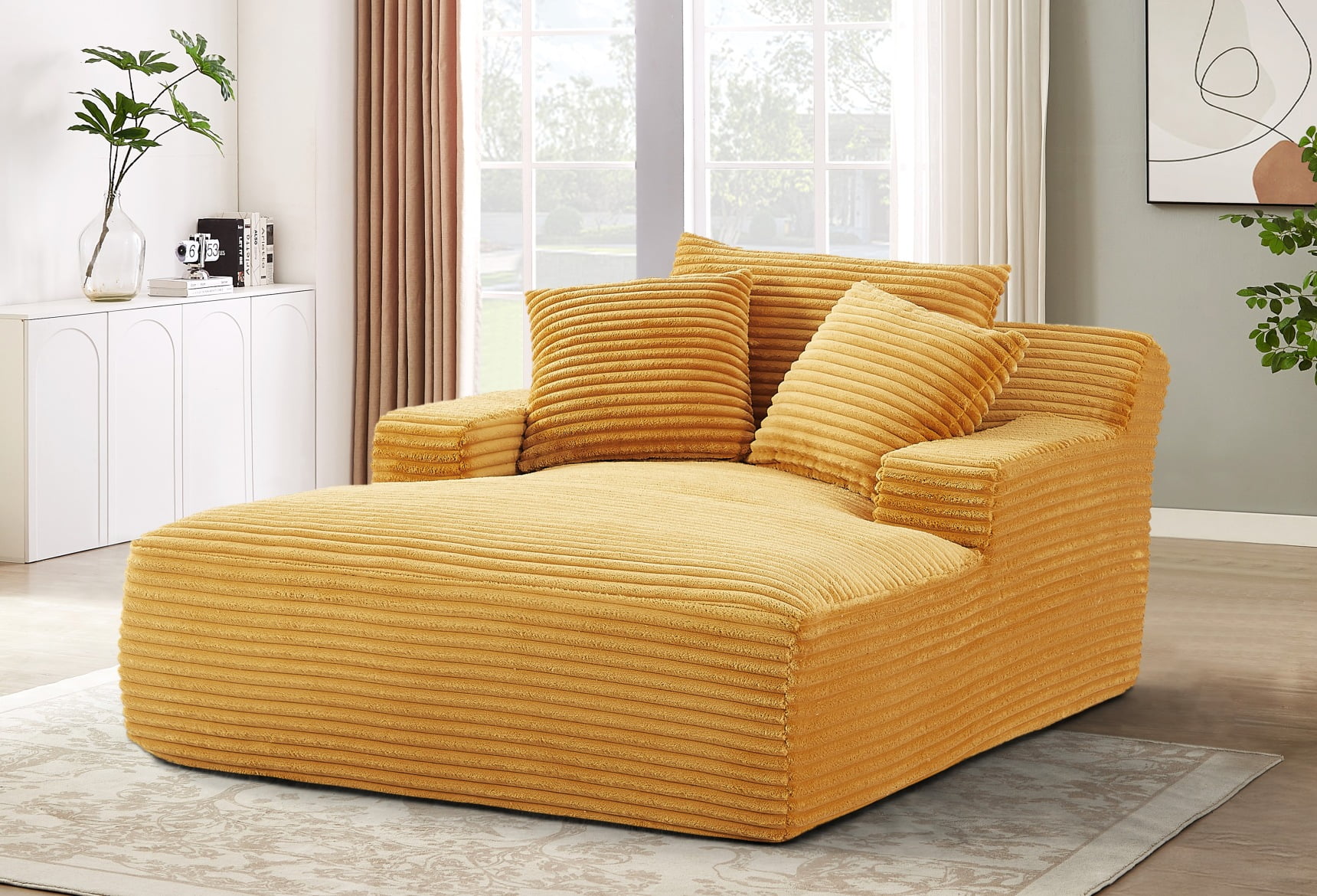 Oversized Soft Corduroy Chaise Lounge Chair, Modern Comfy Couch with ...