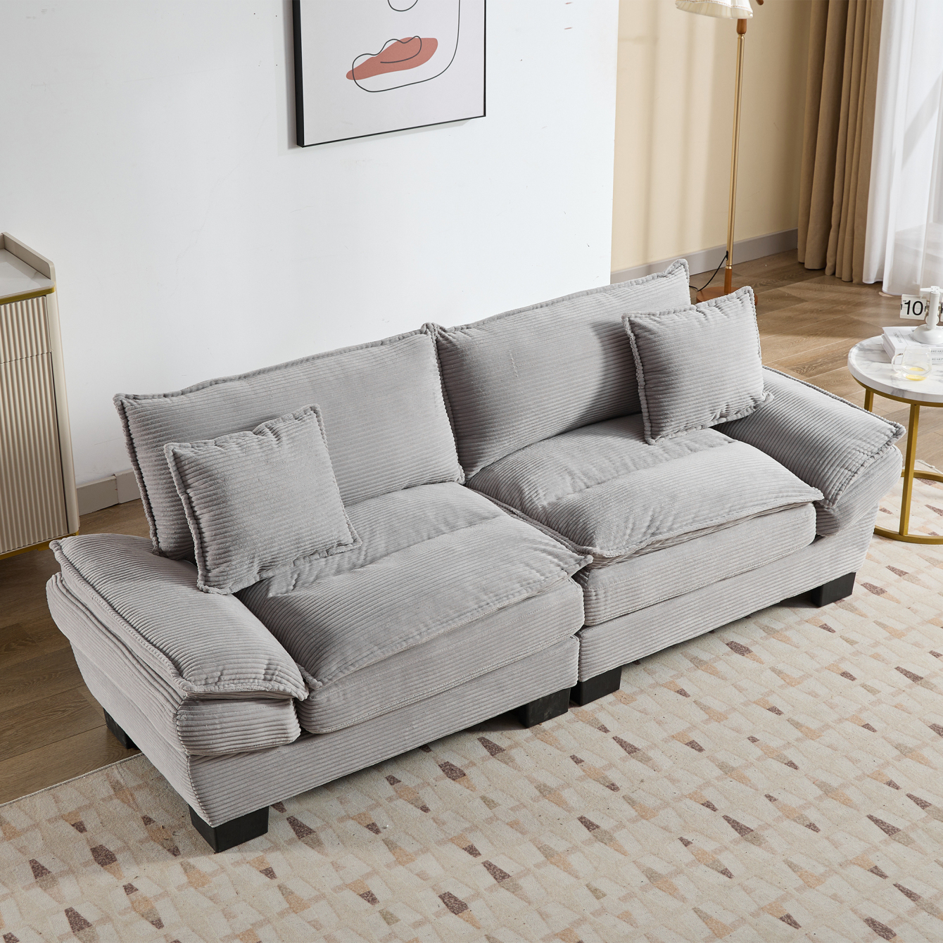 Oversized Soft Corduroy Sleeper Couch, 23'' Deep Loveseat Sofa with 2 ...