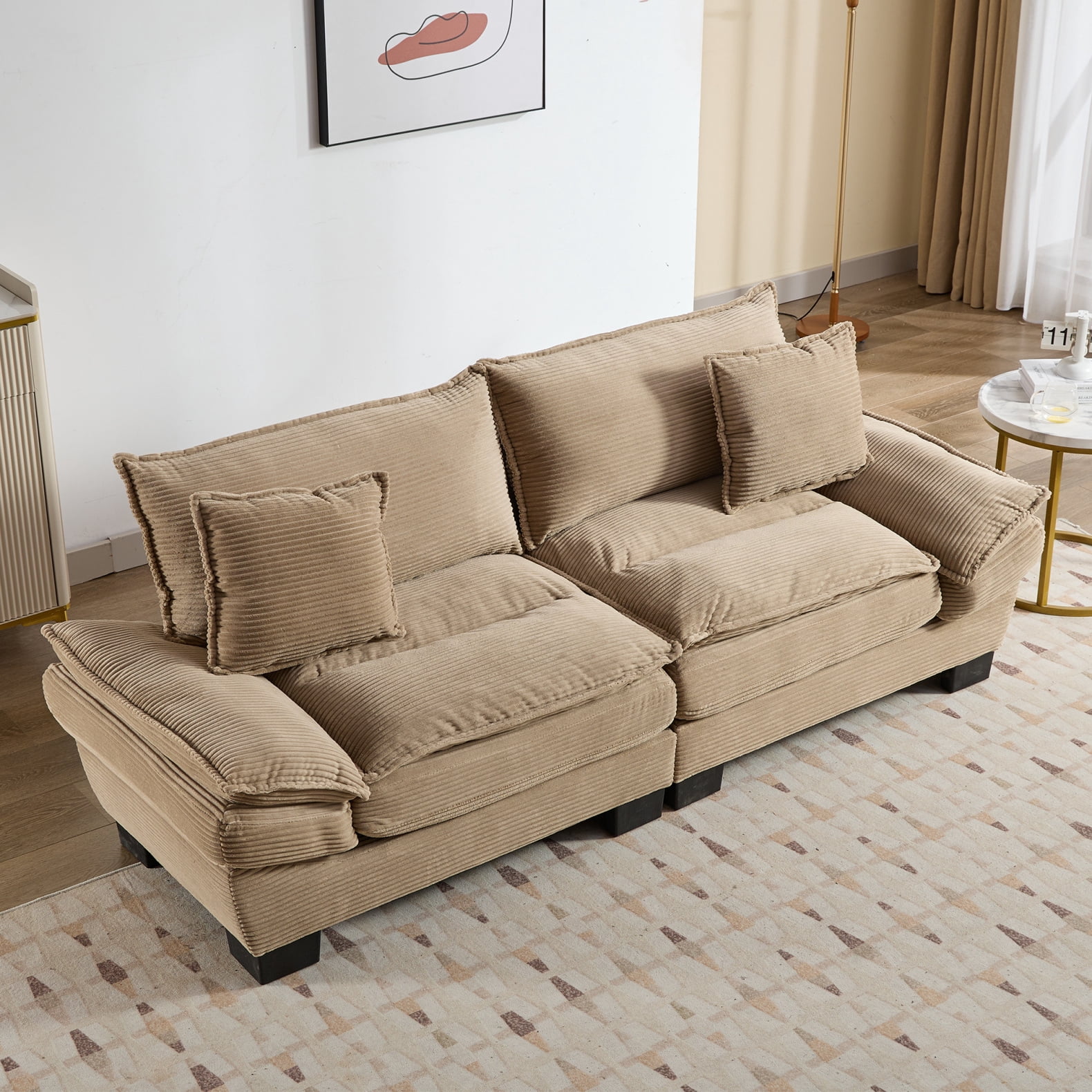 Oversized Soft Corduroy Sleeper Couch, 23'' Deep Loveseat Sofa with 2 ...