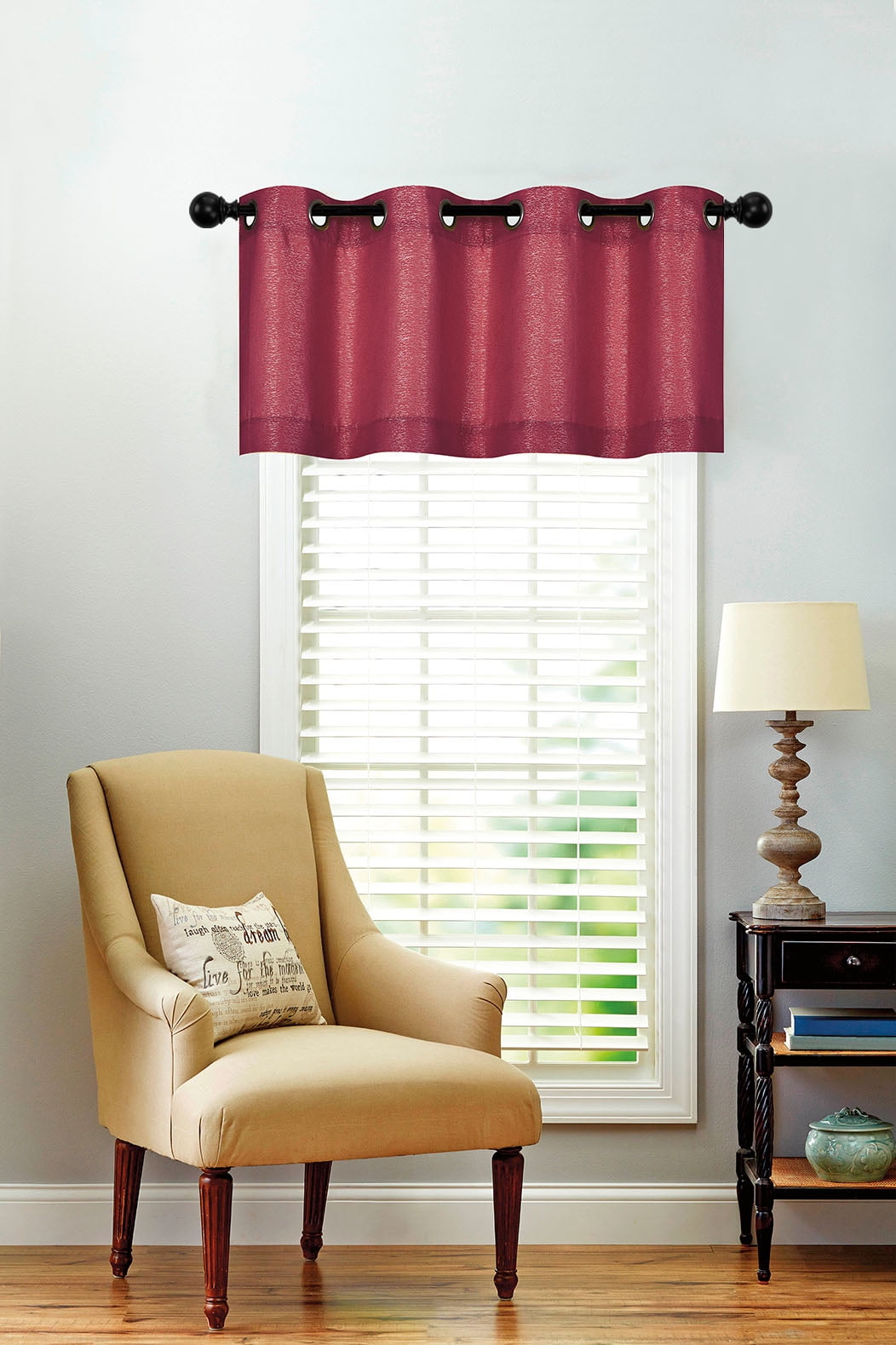 Oversized Soid Colored Grommet Top Textured Window Valance - Burgundy ...