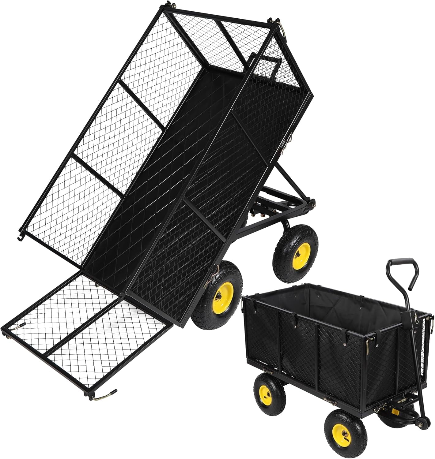 Oversized Steel Dump Garden Carts on Wheels, 800lbs Heavy Duty Pullable ...