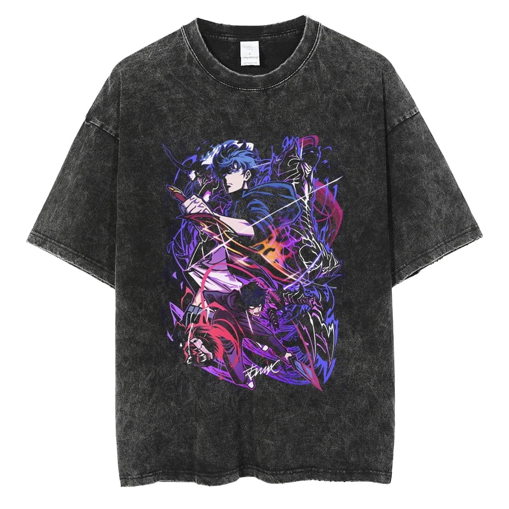 Oversized Streetwear Graphic Tee Highlighting Solo Leveling Rising From ...