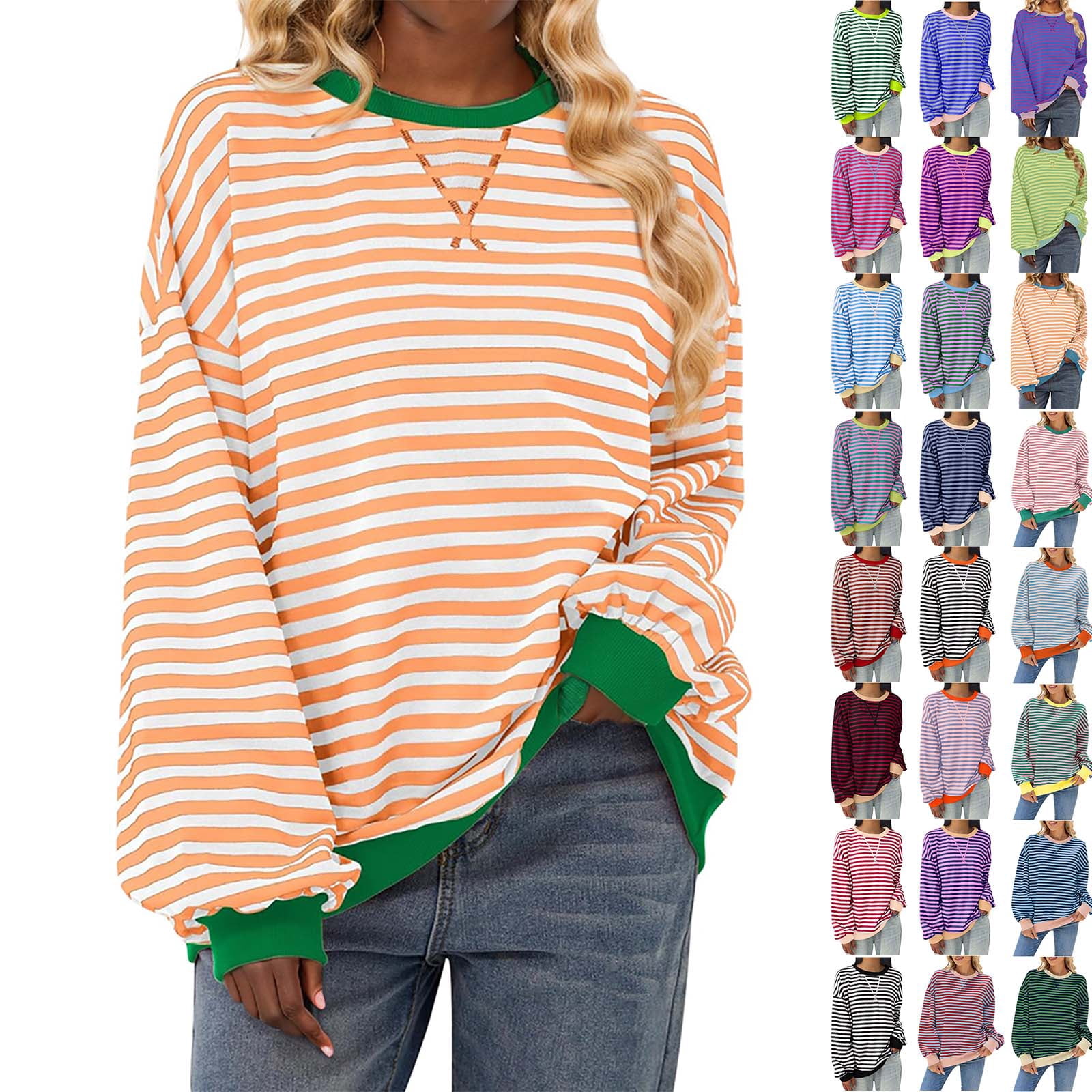 Oversized Stripes Sweatshirts for Women Fall Trendy 2024 Long Sleeve ...