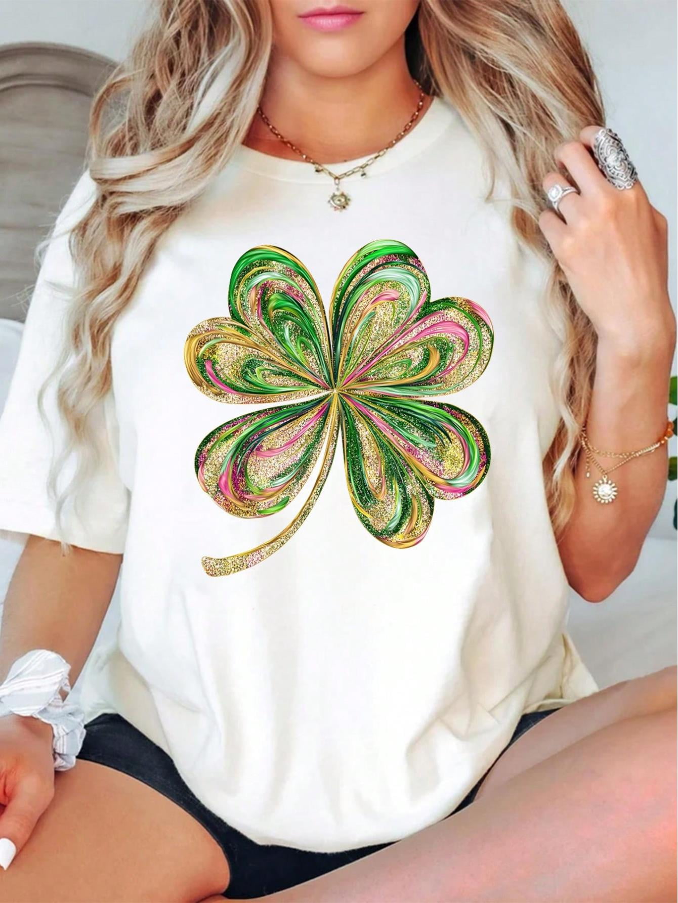 Oversized Style For Women, St. Patrick's Day Glitter Shamrock Tee, Four ...