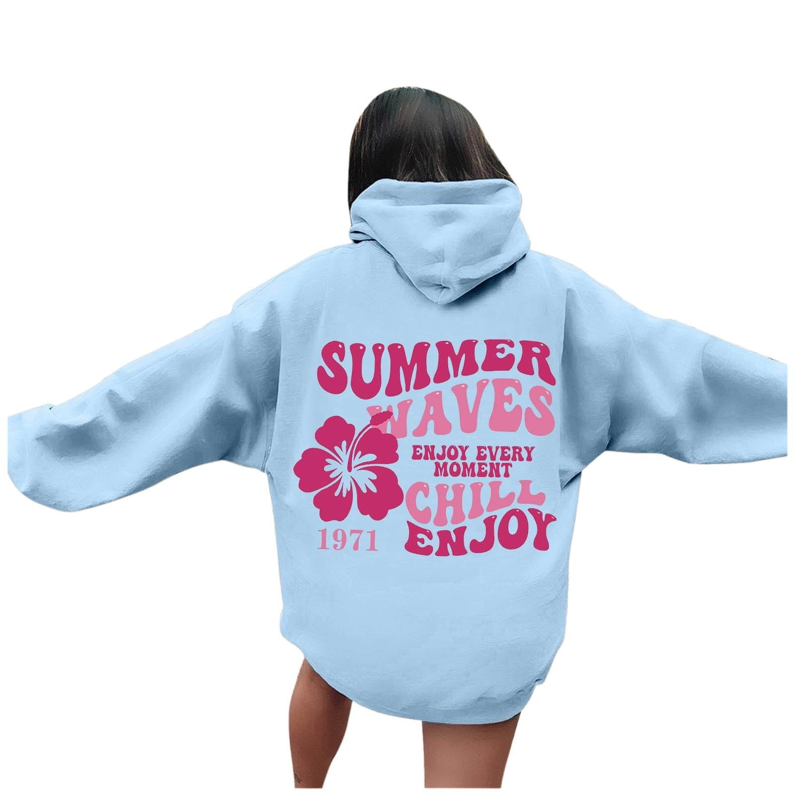 Oversized Summer Waves Hoodie Casual Graphic Sweatshirt with Floral ...