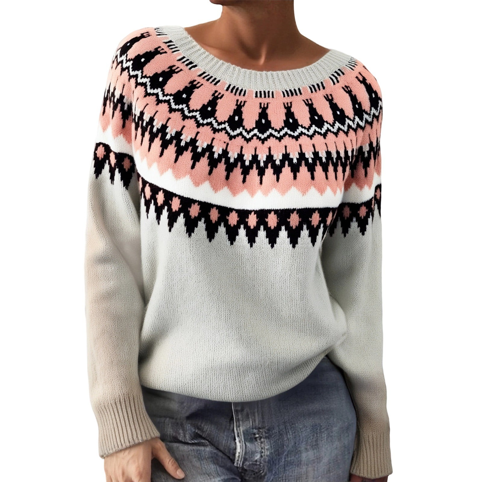 Oversized Sweaters for Women Loose Fit Fair Isle Sweater Chunky Knit ...