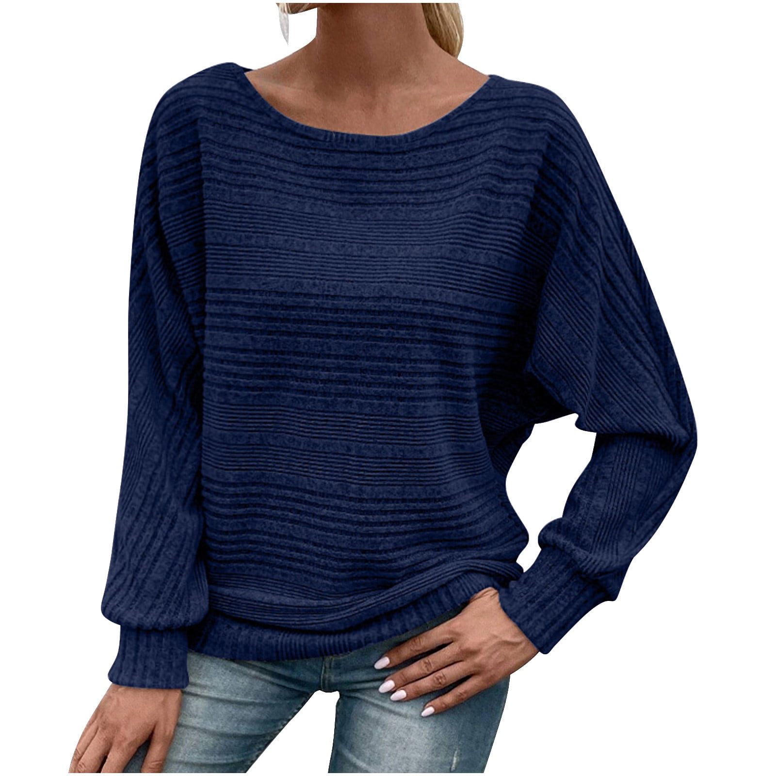 Oversized Sweaters for Womens Solid Crewneck Pullover Tops Long Batwing ...