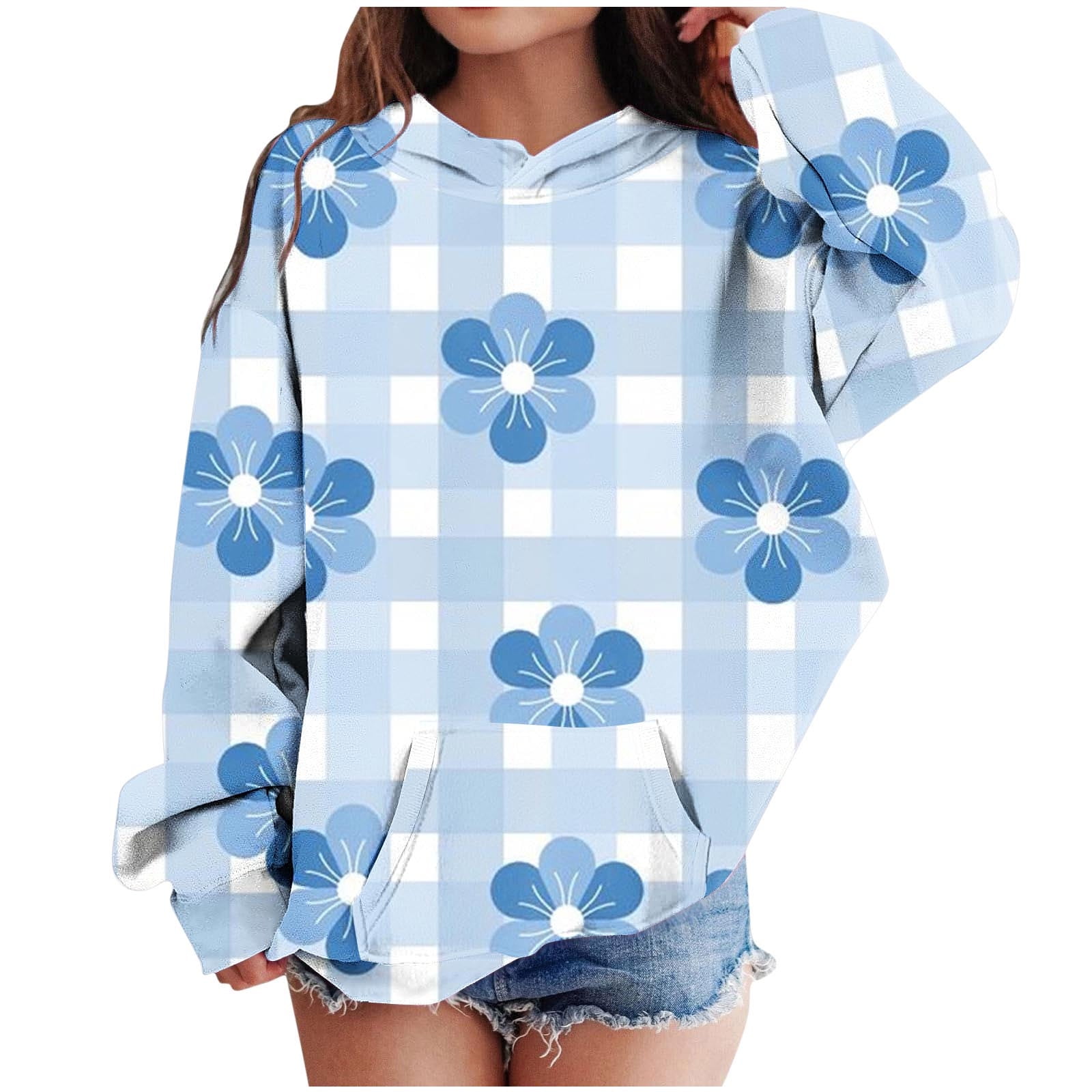 Oversized Sweatshirt for Girls Size 10/12 Floral Plaid Hoodies with ...