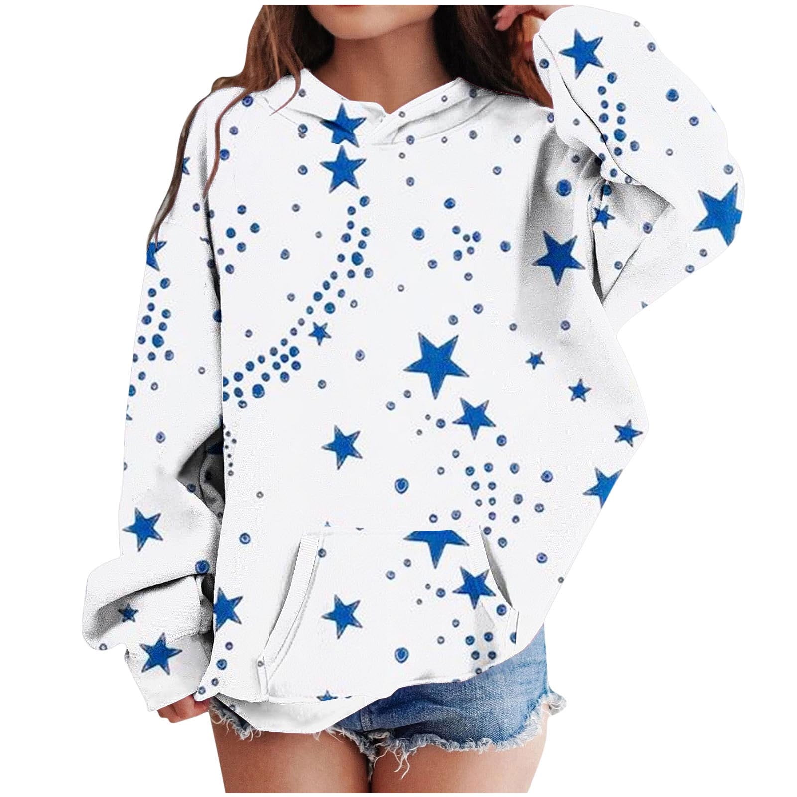 Oversized Sweatshirt for Girls Size 10/12 Star Print Long Sleeve Hoodies with Pocket Kids Going ...