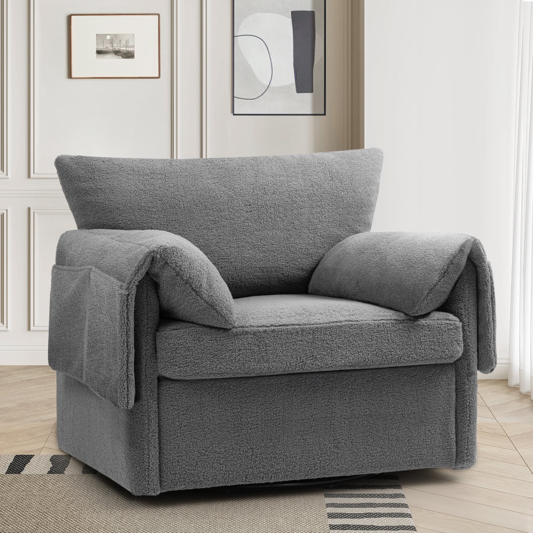 Oversized Swivel Armchair, Modern 360° Swivel Accent Chair with ...