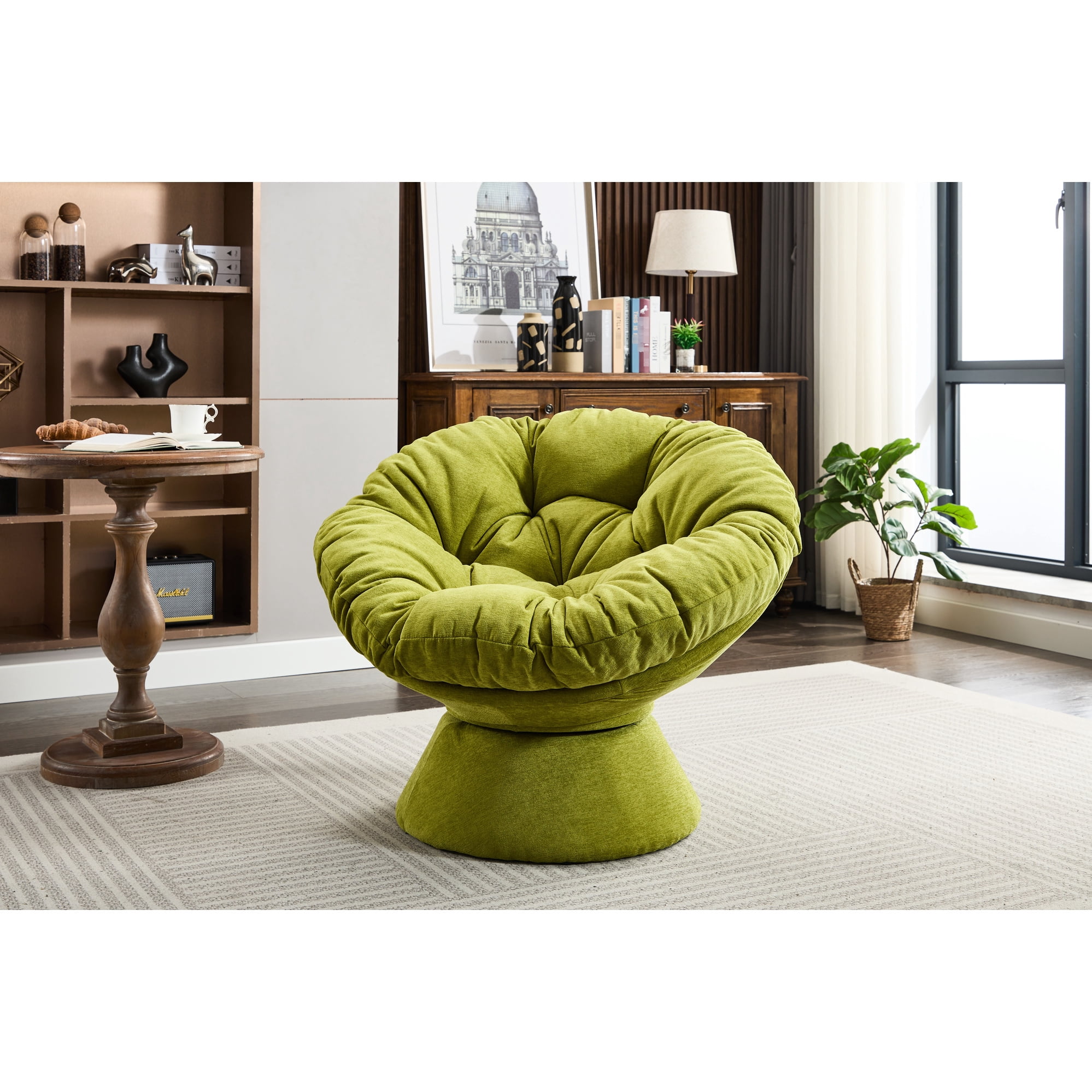 Oversized Swivel Chair, Olive Chenille, Soft Seat, Construction, Easy ...