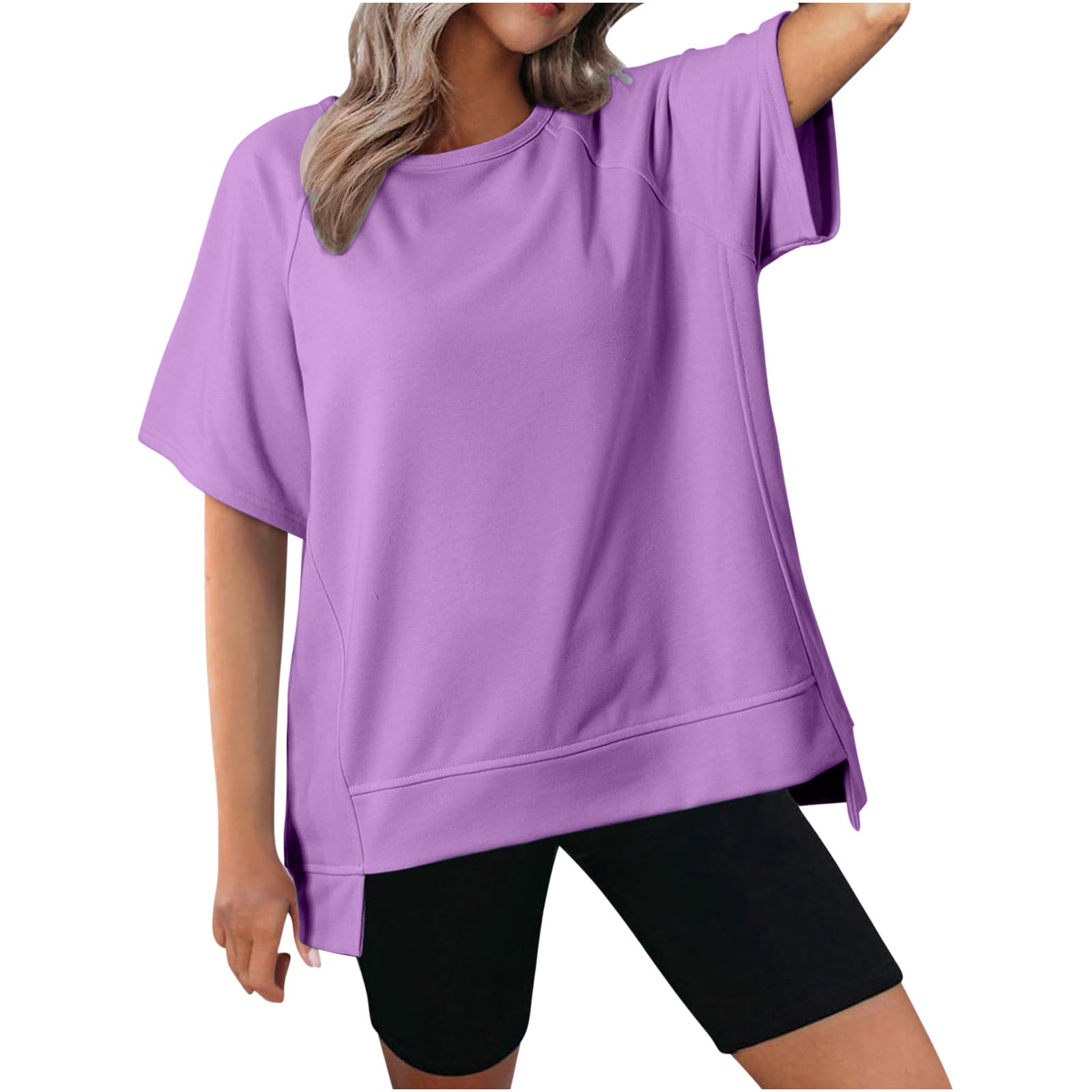Oversized T Shirts Short Sleeve Crew Neck Tees for Women Fashion High ...