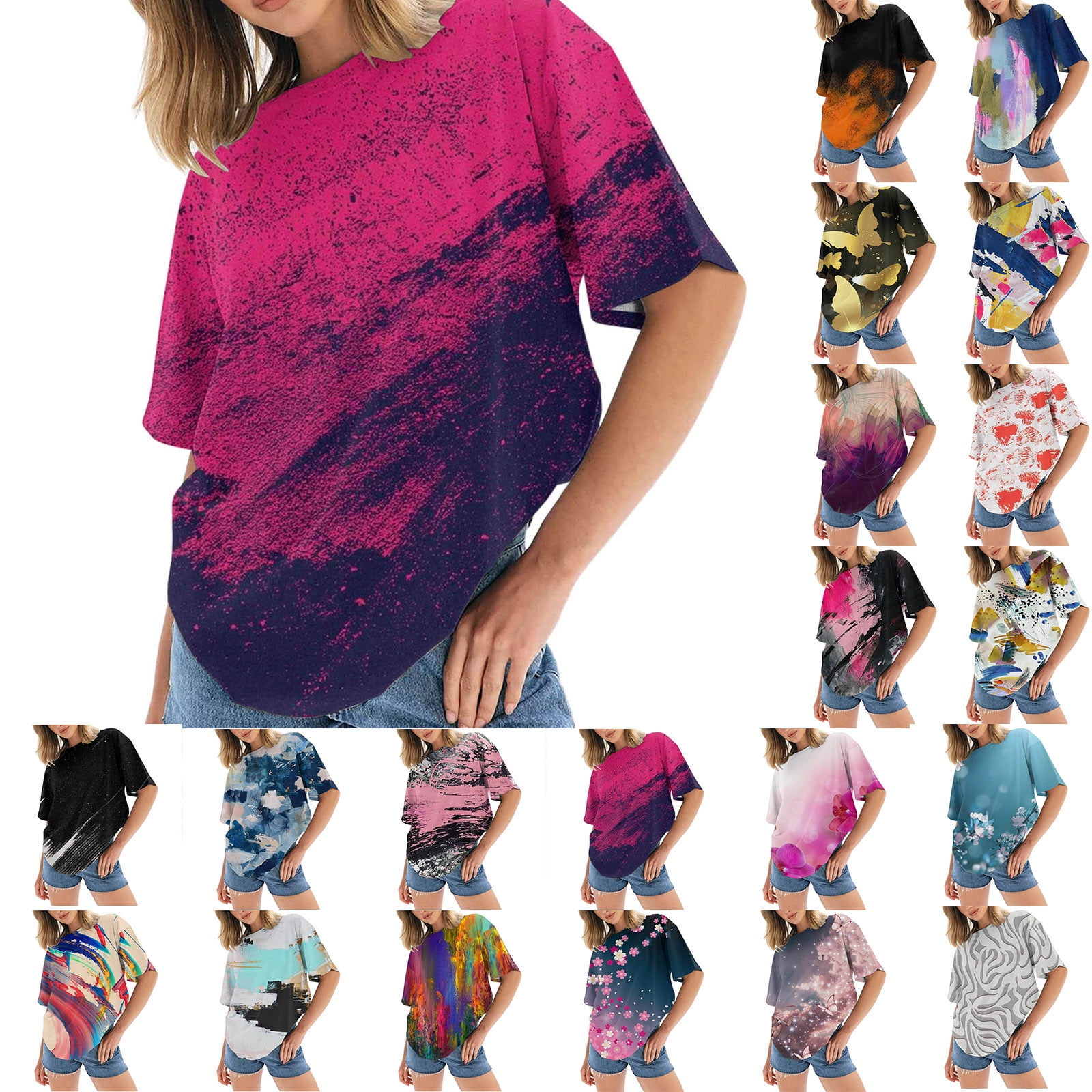 Oversized T Shirts for Women, Women's Casual Crewneck Short Sleeve Tie ...