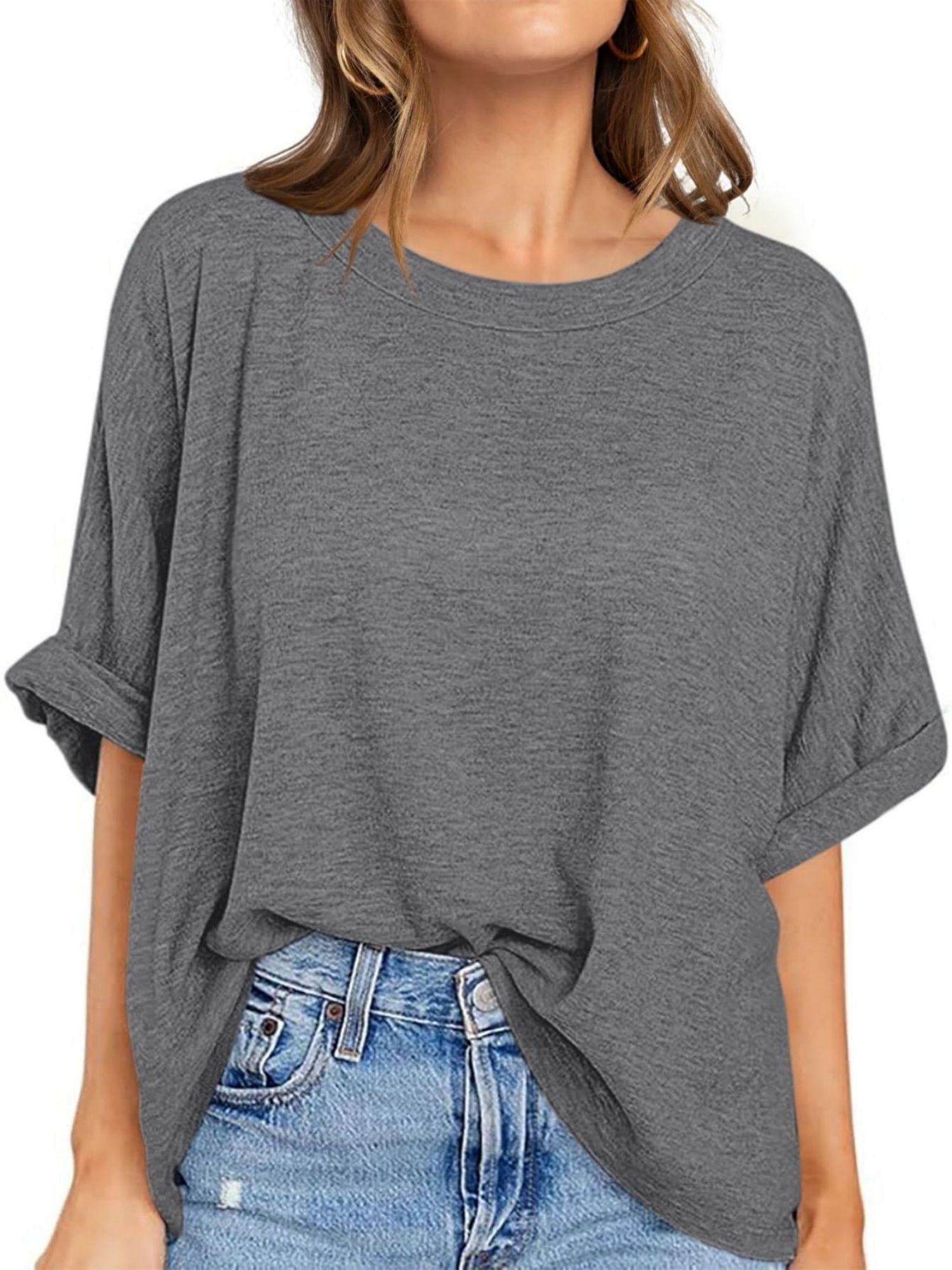Oversized T Shirts for Women Short Sleeve Loose Fit Crewneck Summer ...