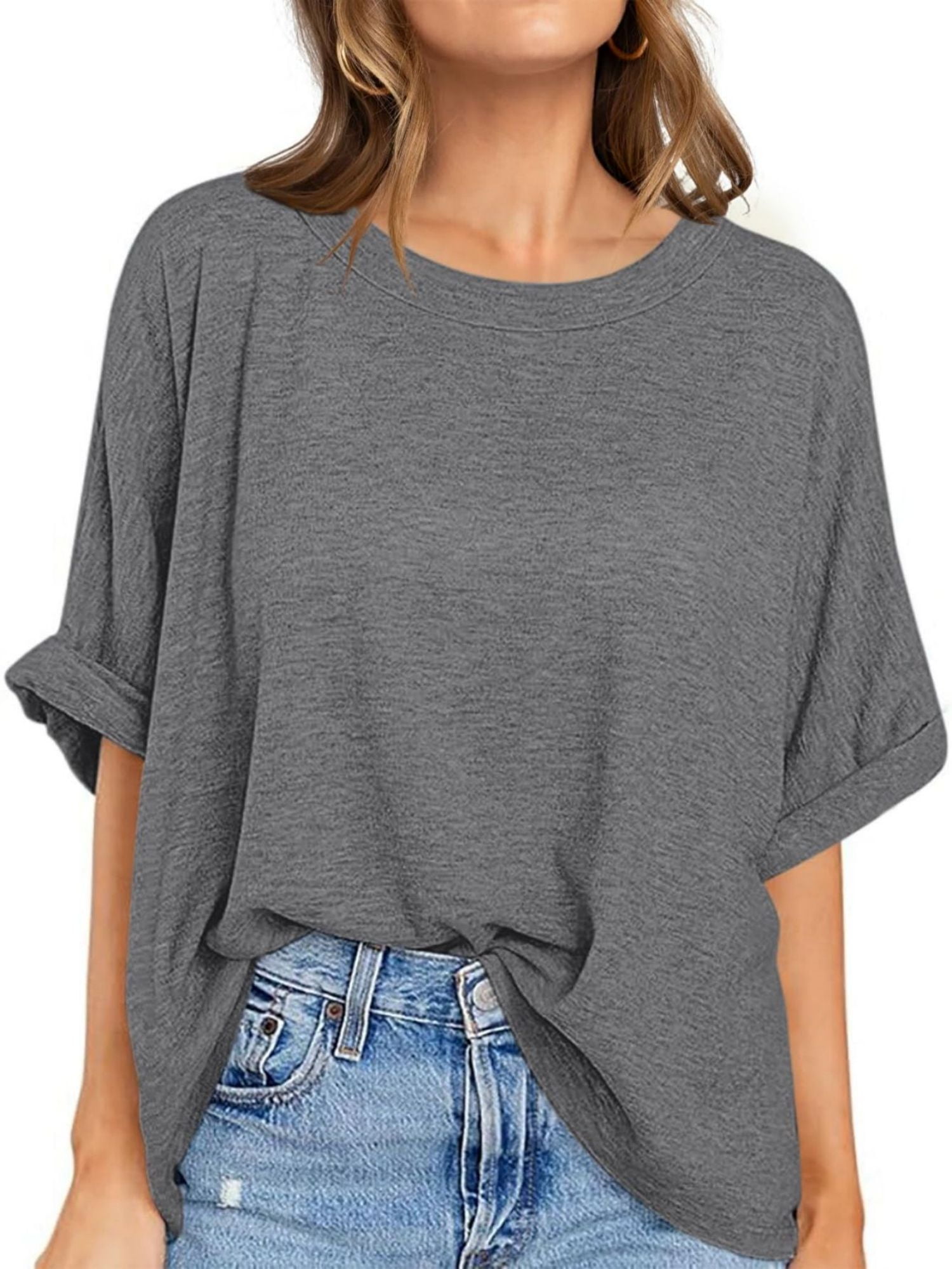 Oversized T Shirts for Women Short Sleeve Loose Fit Crewneck Summer ...