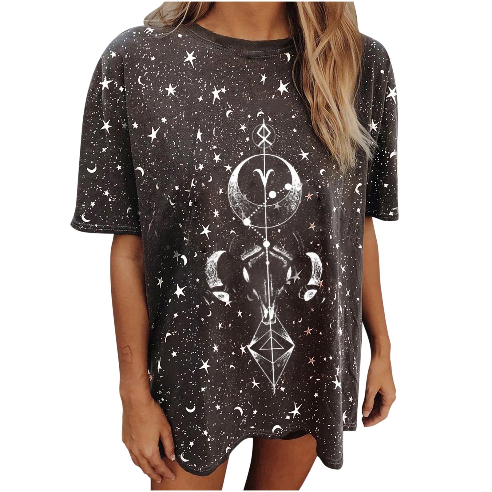 Oversized T Shirts for Women Short Sleeve Tunic Summer Tops Western ...