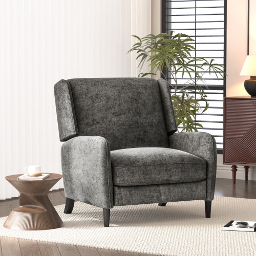 Oversized Textured Fabric Pushback Recliner, Gray and Dark Brown ...