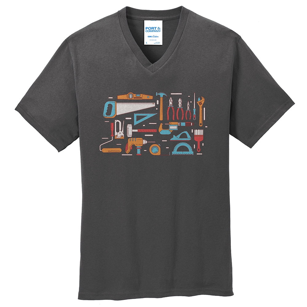Oversized Tools Graphic Men's Core Cotton V-Neck T-Shirt - Charcoal XL ...