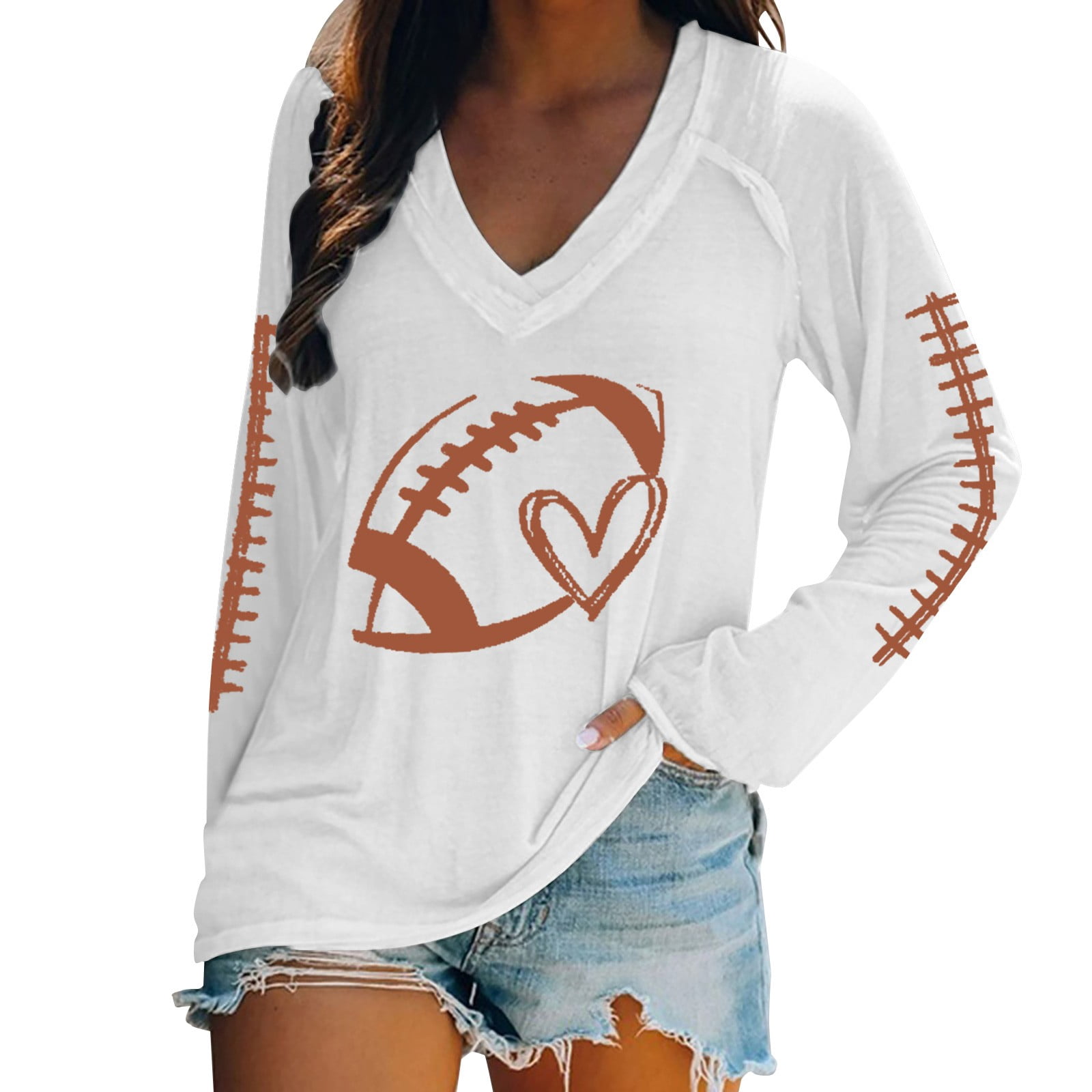 Oversized Tshirts for Women Football Lover Casual V-Neck T-Shirt - Long ...