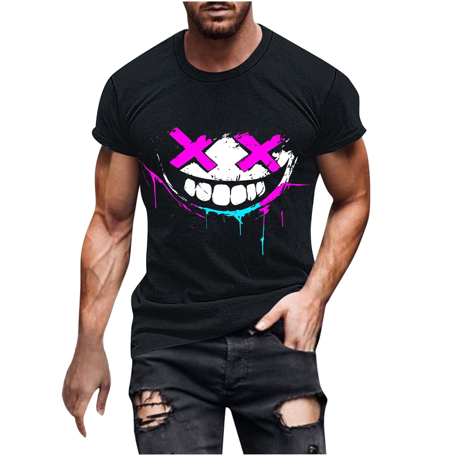 Oversized Tshirts for Men Smiling Face Dripping Paint Graffiti T-Shirt ...