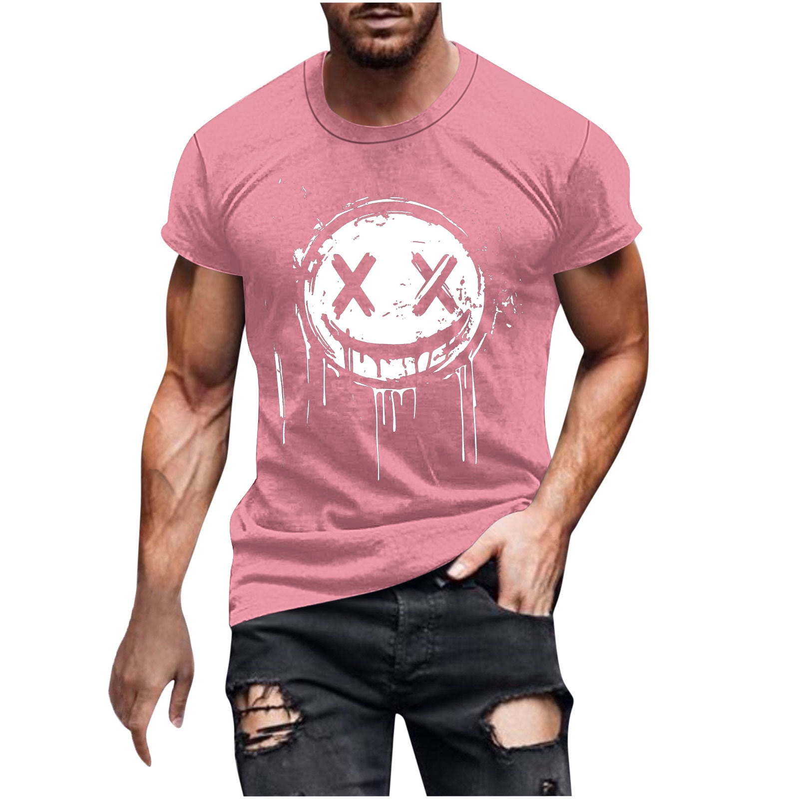Oversized Tshirts for Men Smiling Face Dripping Paint Graffiti T-Shirt ...