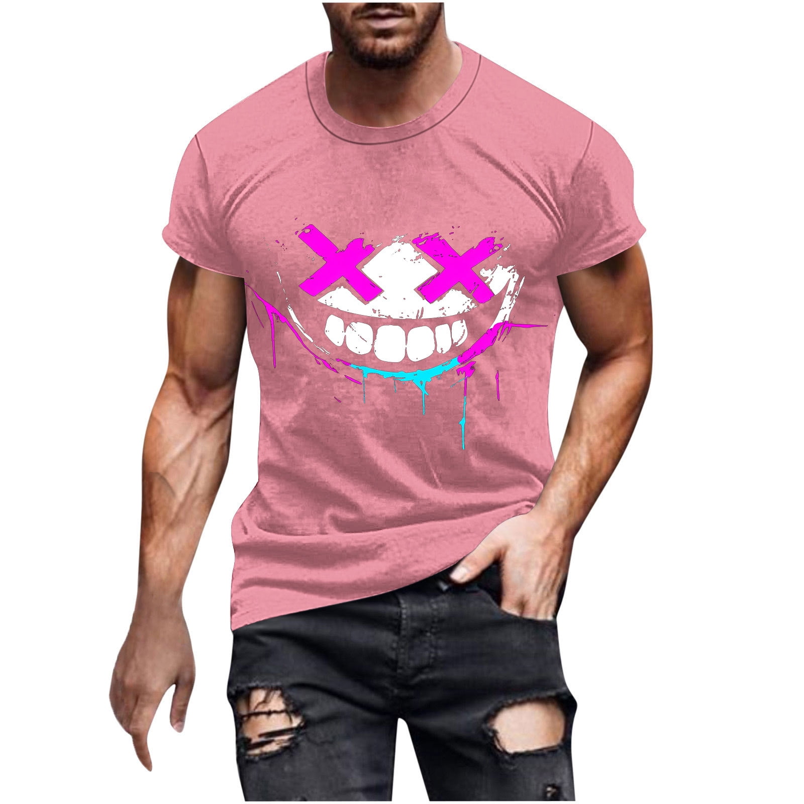Oversized Tshirts for Men Smiling Face Dripping Paint Graffiti T-Shirt ...