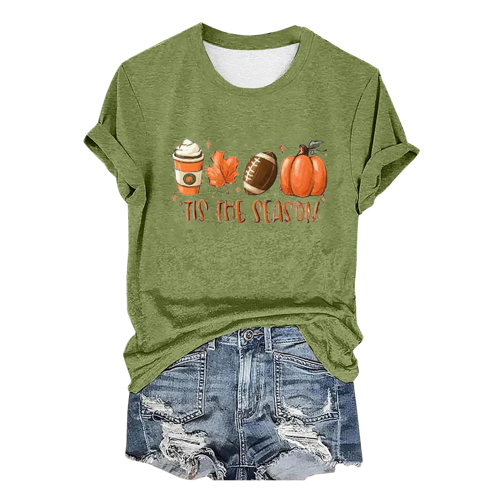 Oversized Tshirts for Women Season-Theme Print Casual Crew-Neck Design ...