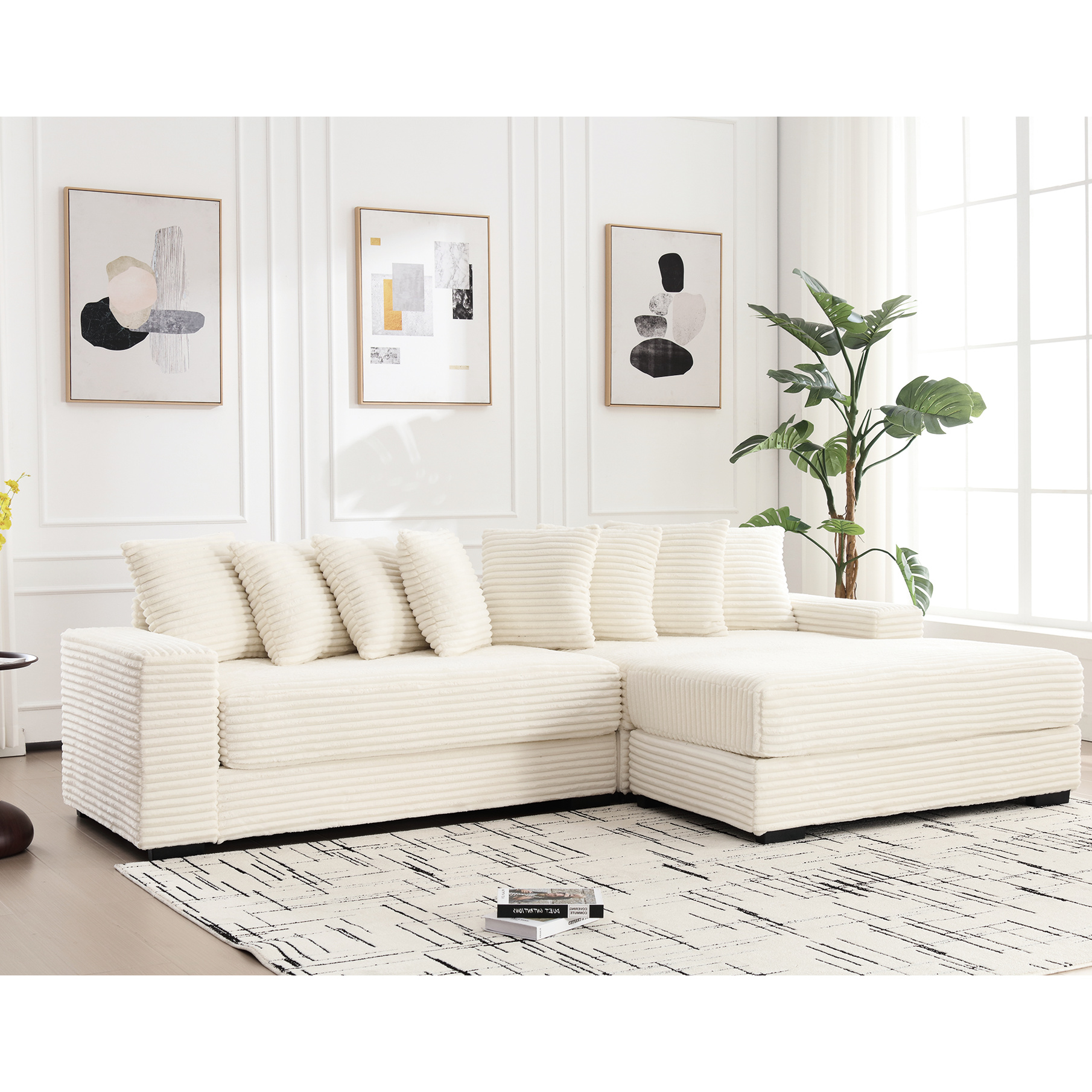Oversized Two Couches, L-shaped With Right Chaise, Corduroy, , 8 ...