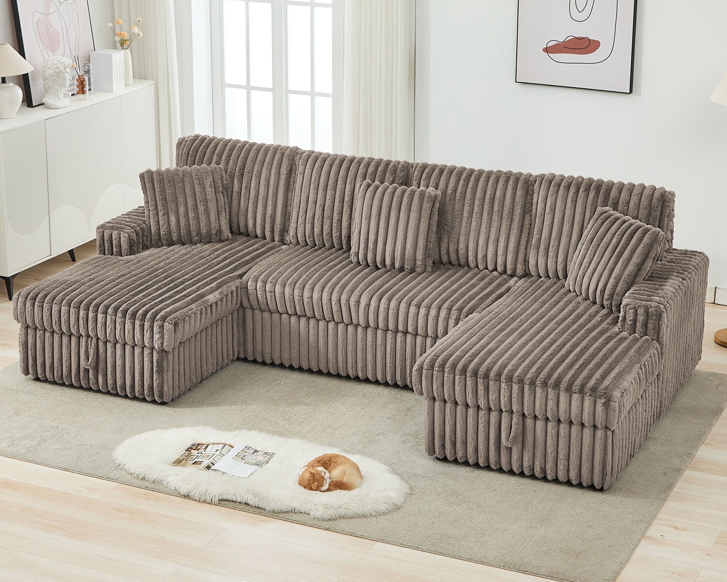 Oversized U-Shaped Sectional Sleeper Sofa with Pull Out Bed, Dual ...