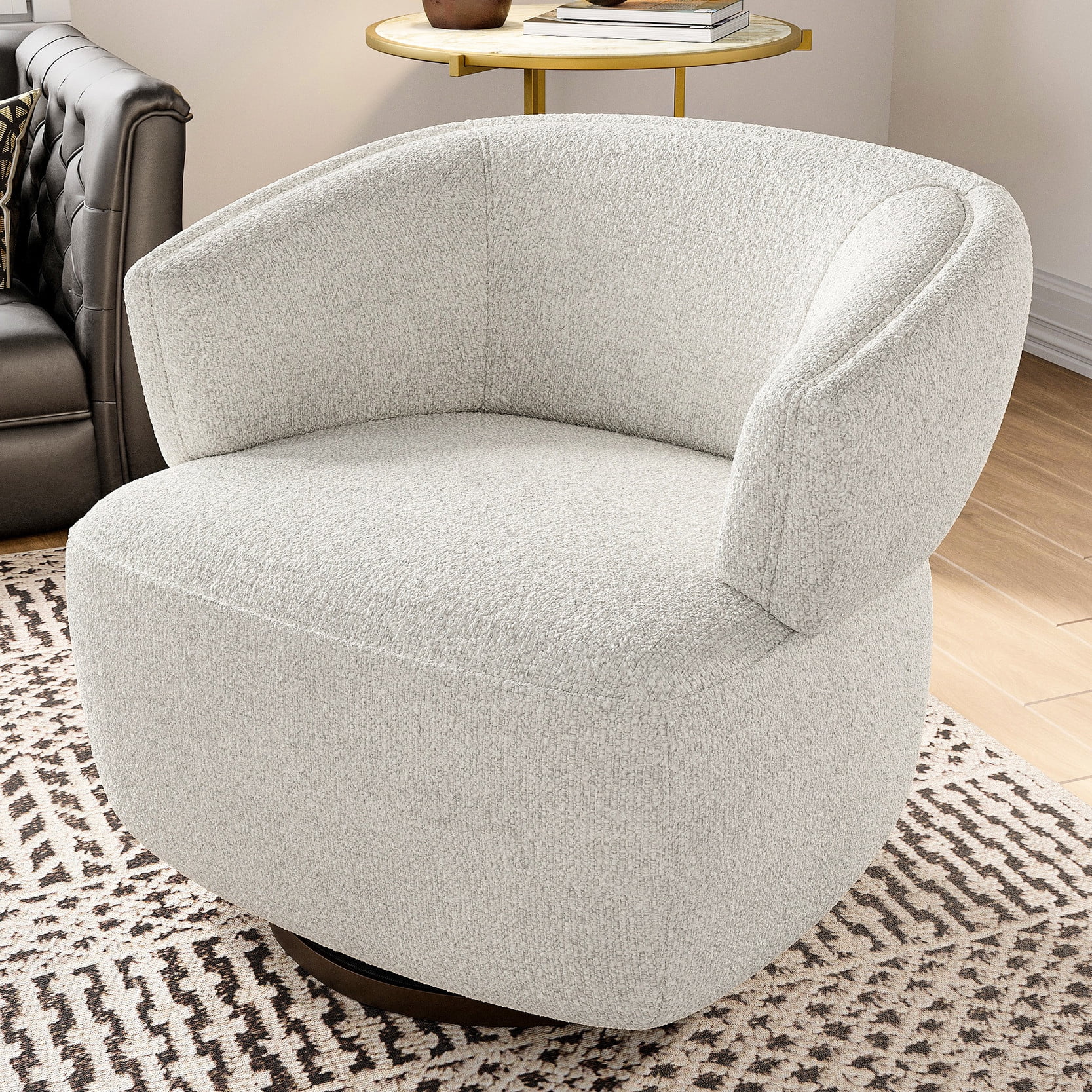 Oversized Upholstered Swivel Sofa, 360-Degree Base / Sturdy Wood Frame ...